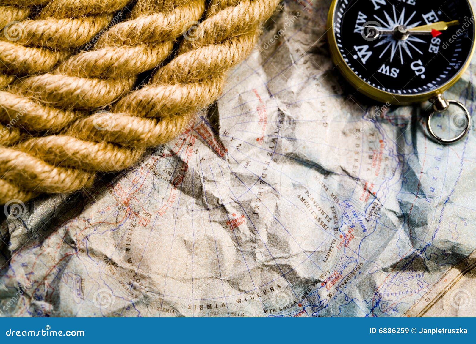Compass & Rope & Old Map Stock Image - Image of country, east: 6886259