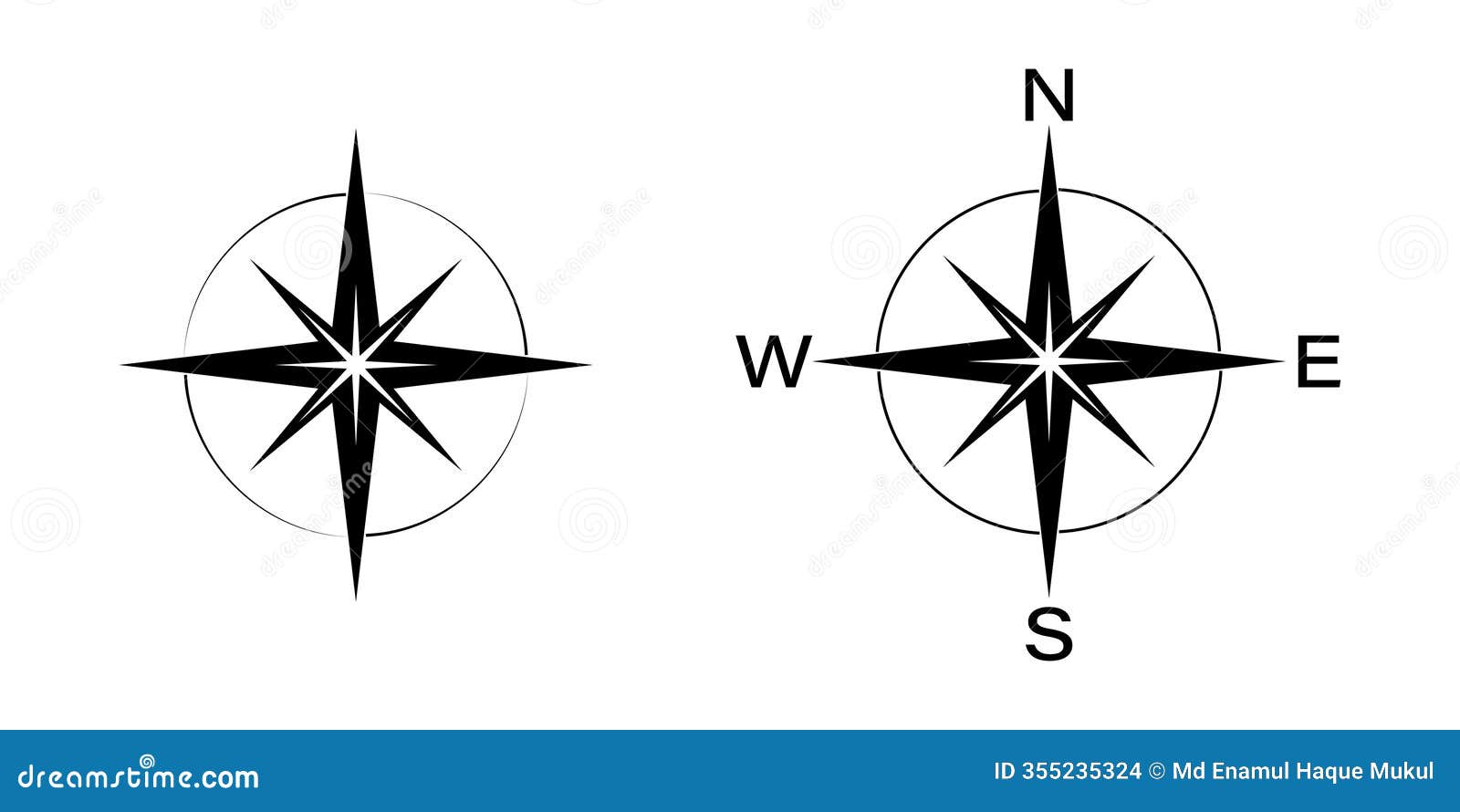 Simple Black and White Compass Rose Design. Flat Compass Direction ...