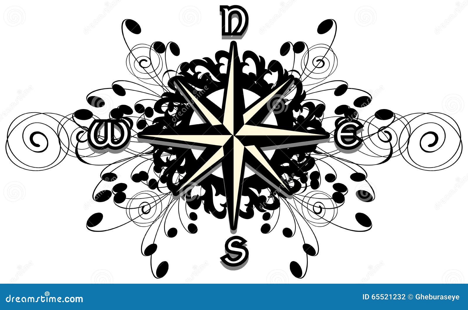 Compass Rose Floral Decoration Stock Illustrations – 60 Compass Rose ...