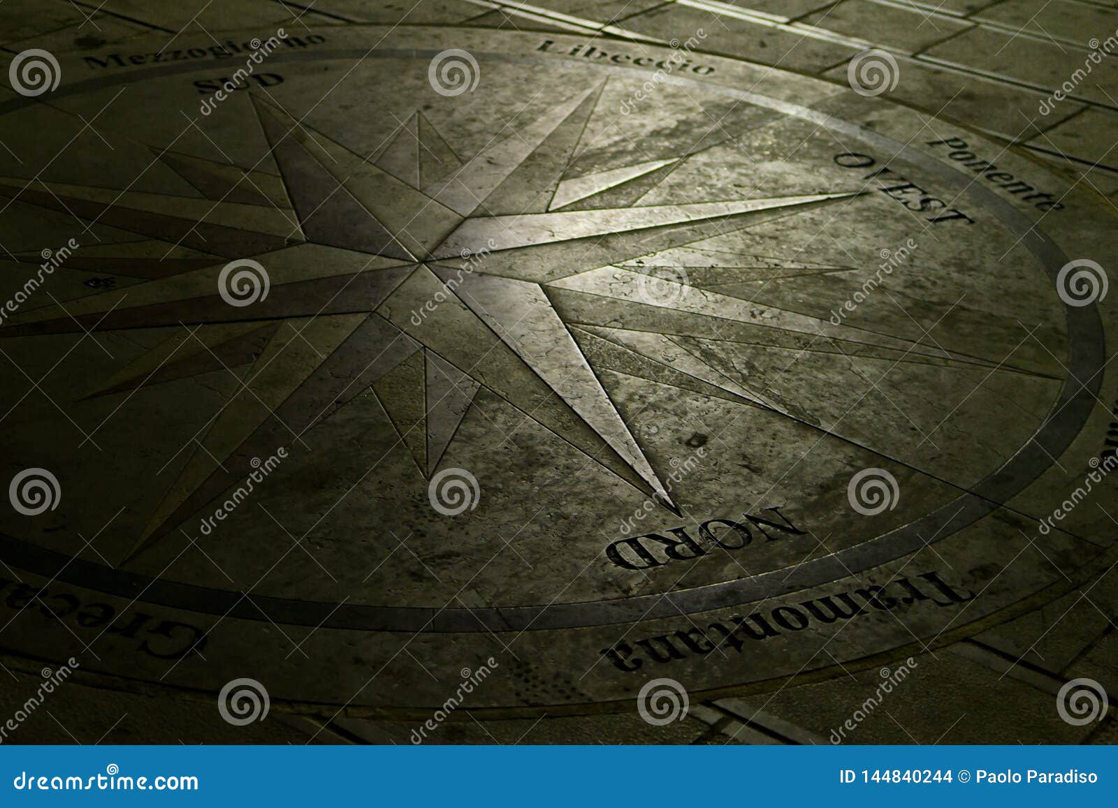 Compass Rose on a Pavement in Castro Italy at Night. Stock Photo ...
