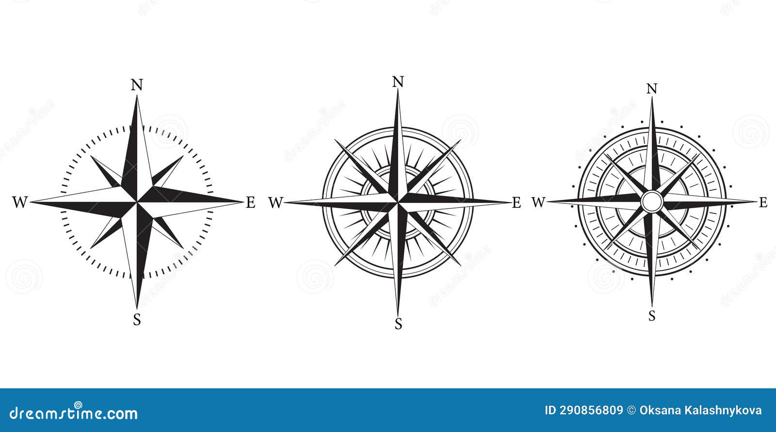 Compass Icons Set. Compass Rose Sign. Windrose Symbol Stock Vector ...