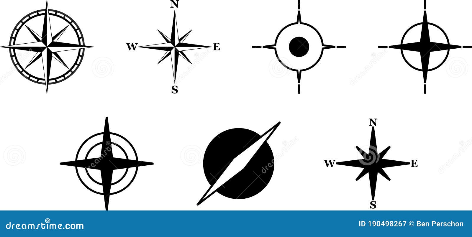 Compass Icons. Set of Compass Rose Vectors. Stock Vector - Illustration ...