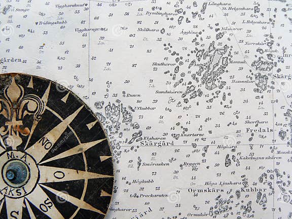 Compass Rose on Vintage Map Stock Image - Image of distance, compasses ...