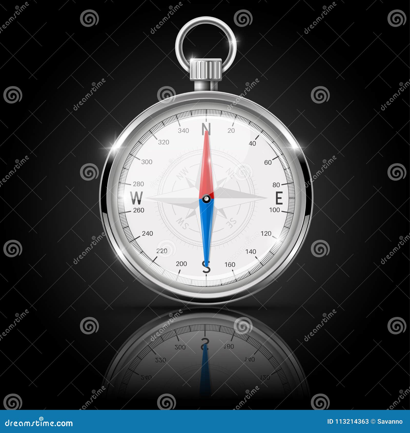 Compass Round Gauge With Chrome Frame With Reflection Stock Vector Illustration Of Topography