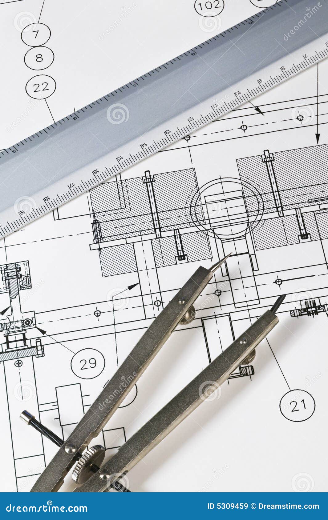 Compass and Ruler Against a Blueprint Stock Image - Image of blueprint ...