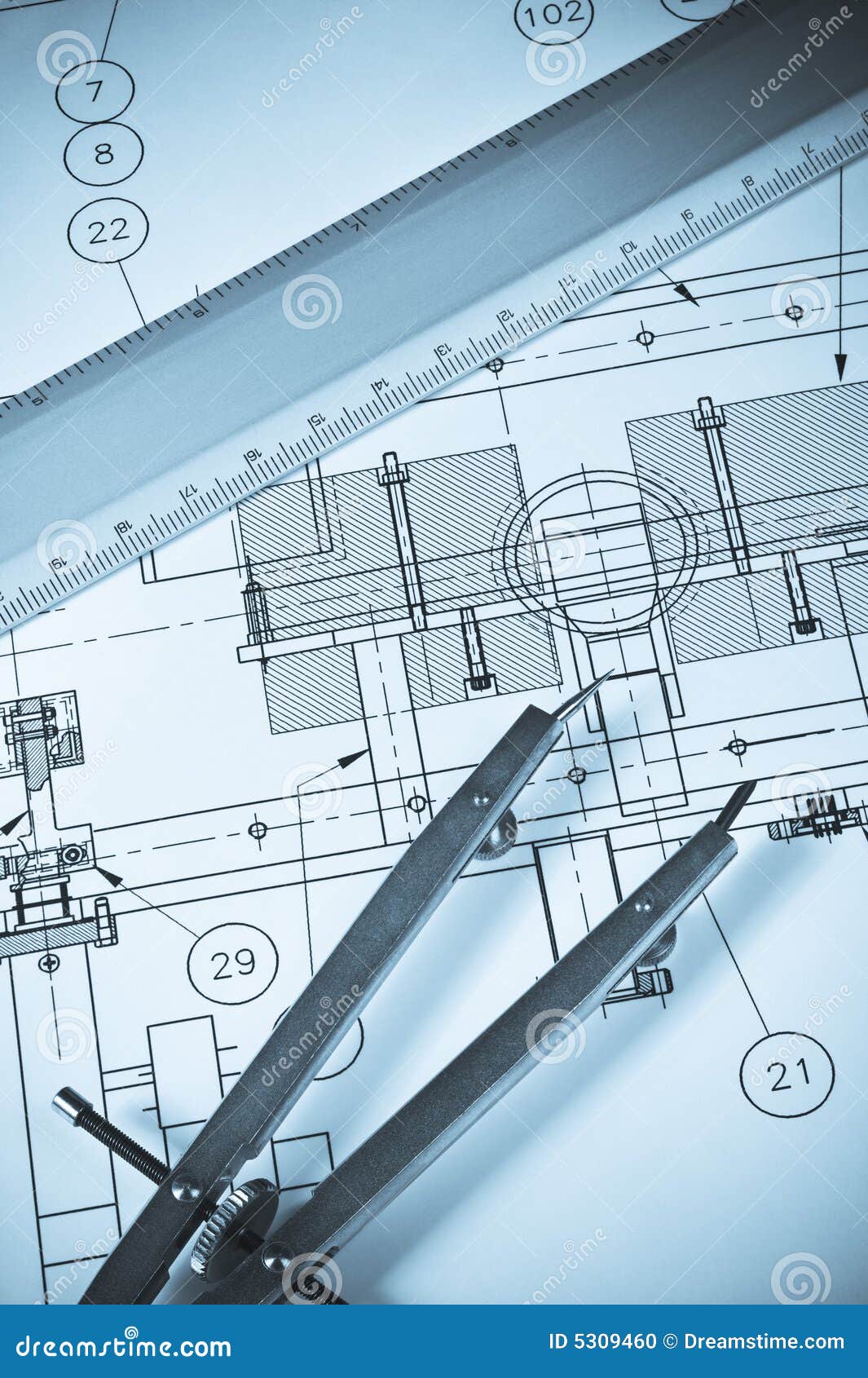 Compass and Ruler Against a Blueprint Stock Photo - Image of blueprint ...