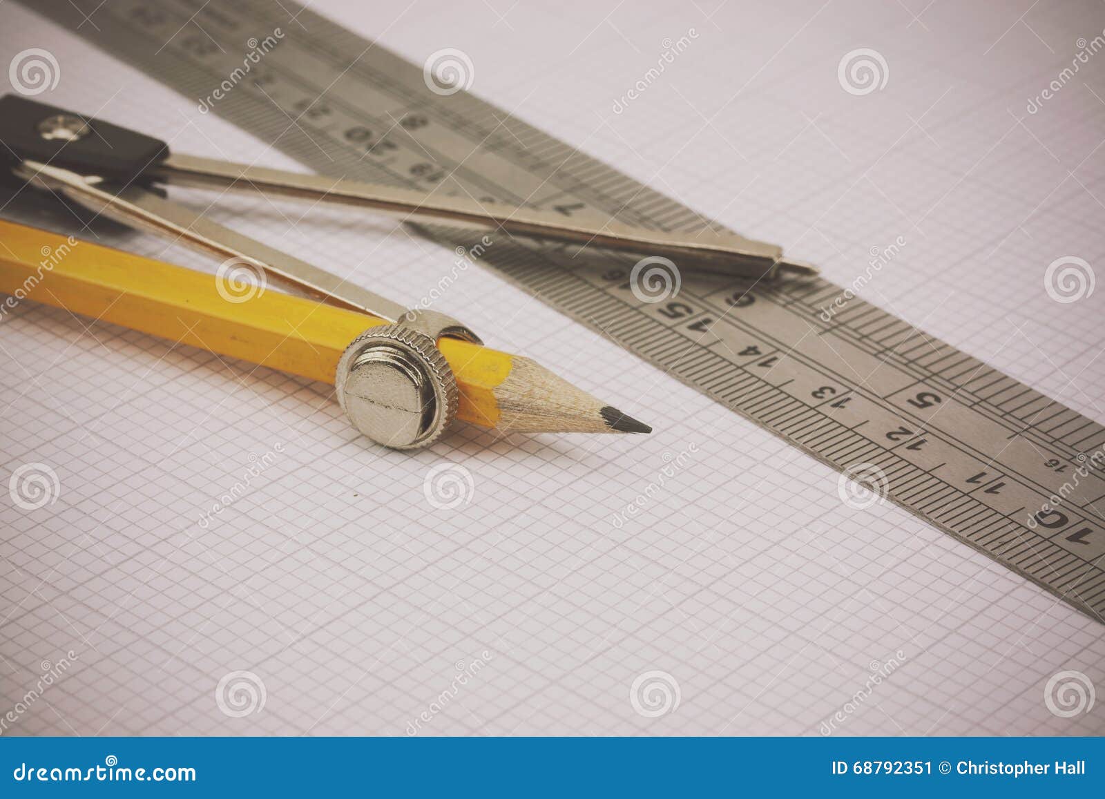 Compass and Ruler on Graph Paper Stock Image - Image of sketch ...