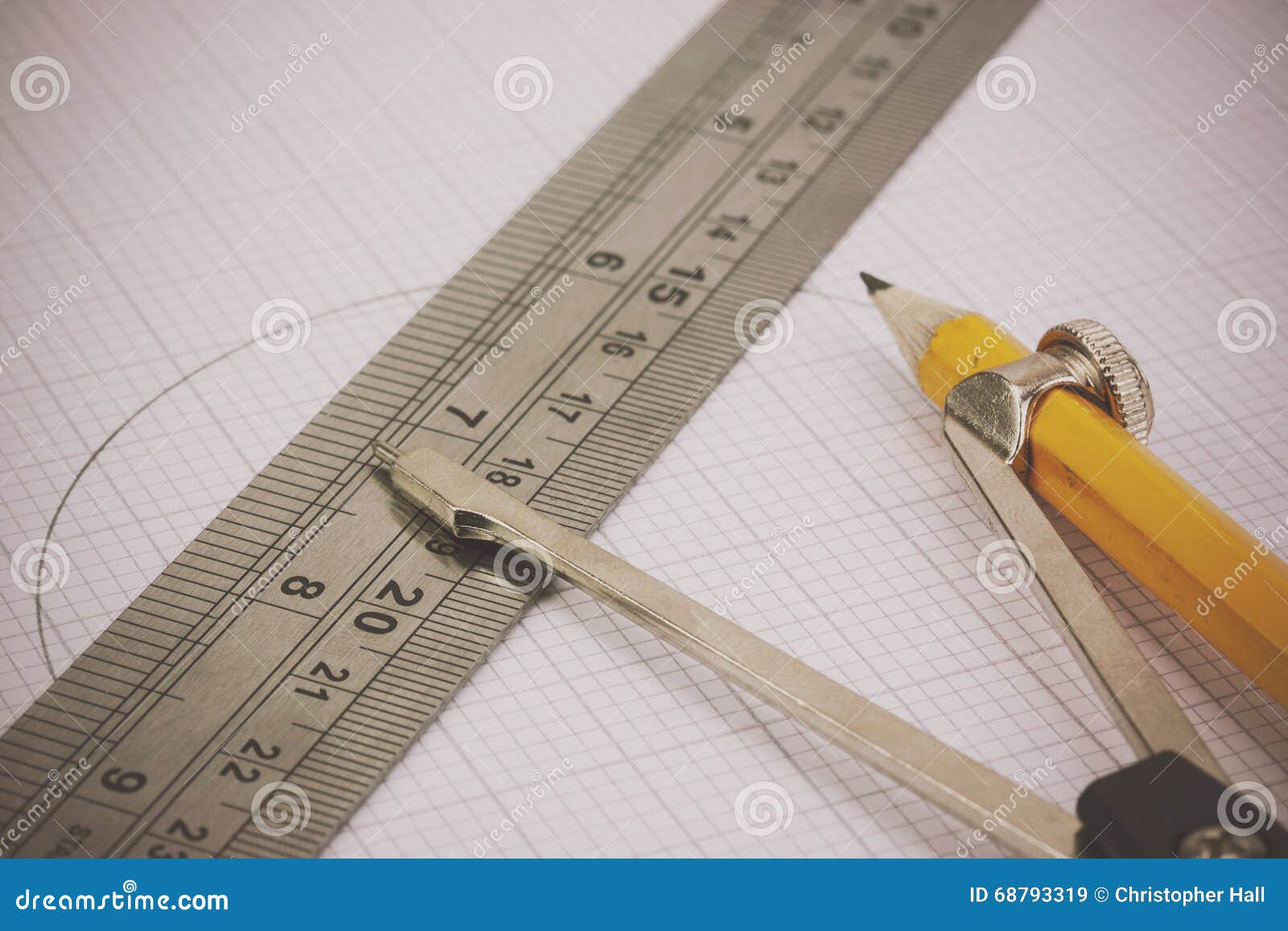 Compass and Ruler on Graph Paper Stock Image - Image of compass ...