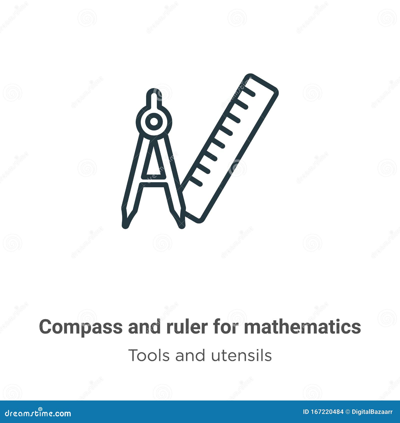 Compass and Ruler for Mathematics Outline Vector Icon. Thin Line Black ...