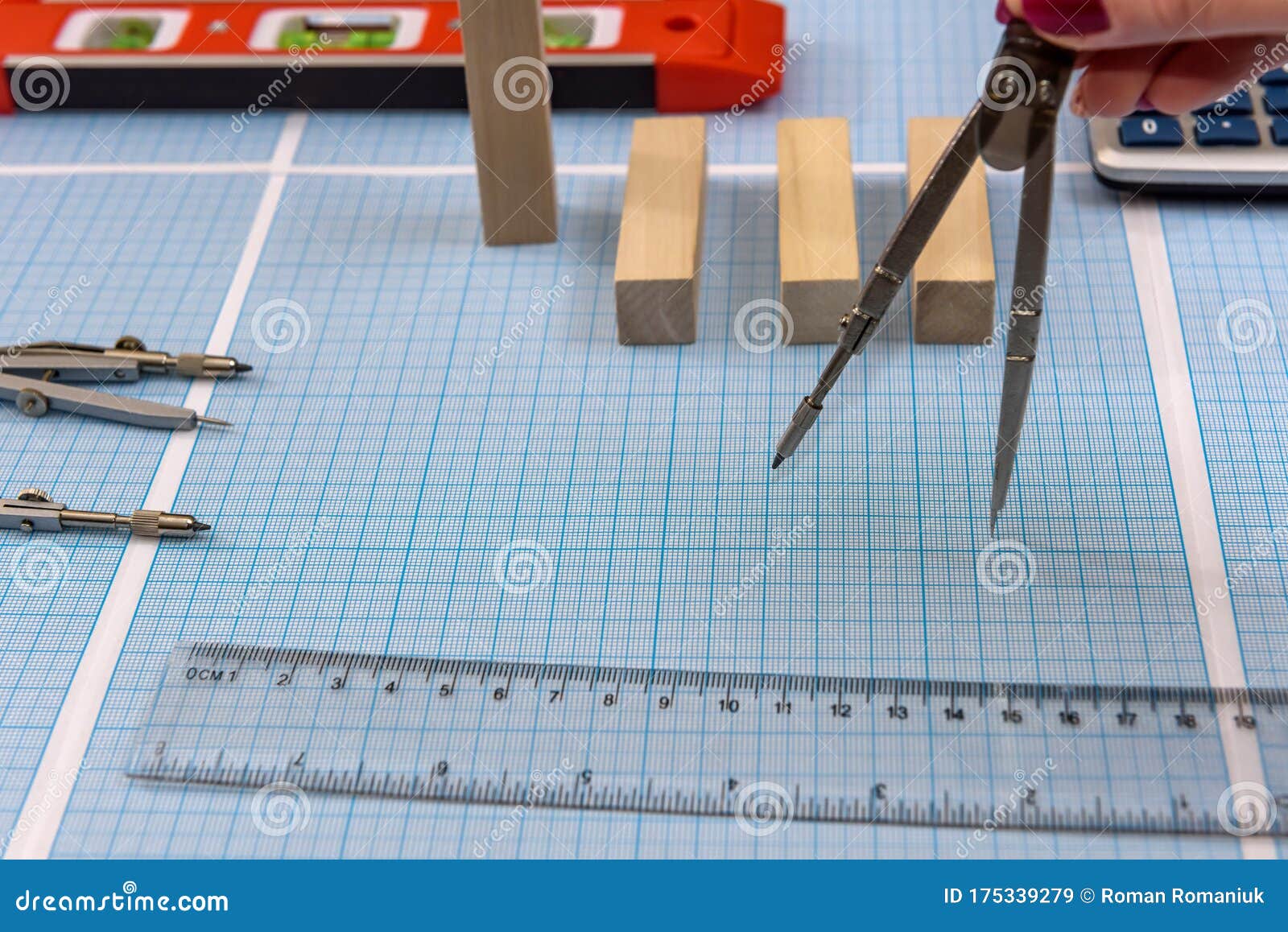 Compass with Ruler on Millimeter Paper Close Up Stock Image - Image of ...