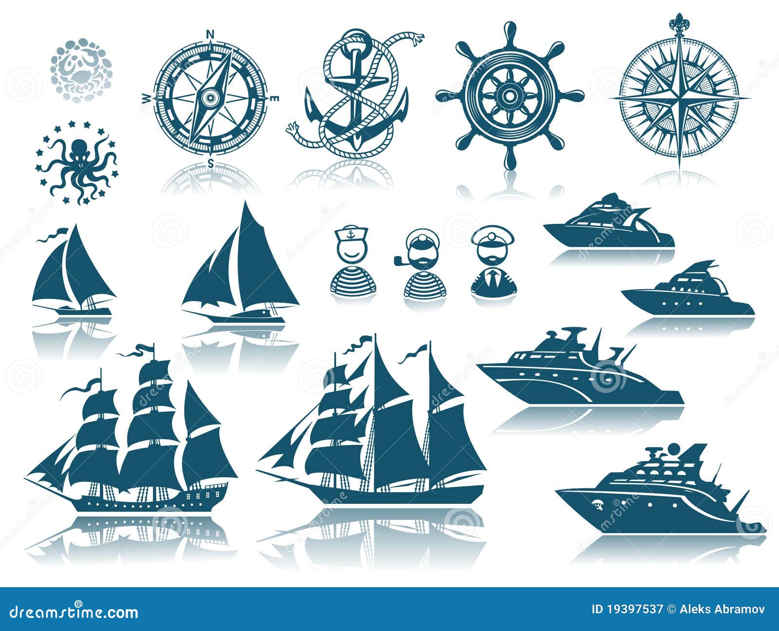 Compass and Sailing Ships Iconset Stock Vector - Illustration of travel ...