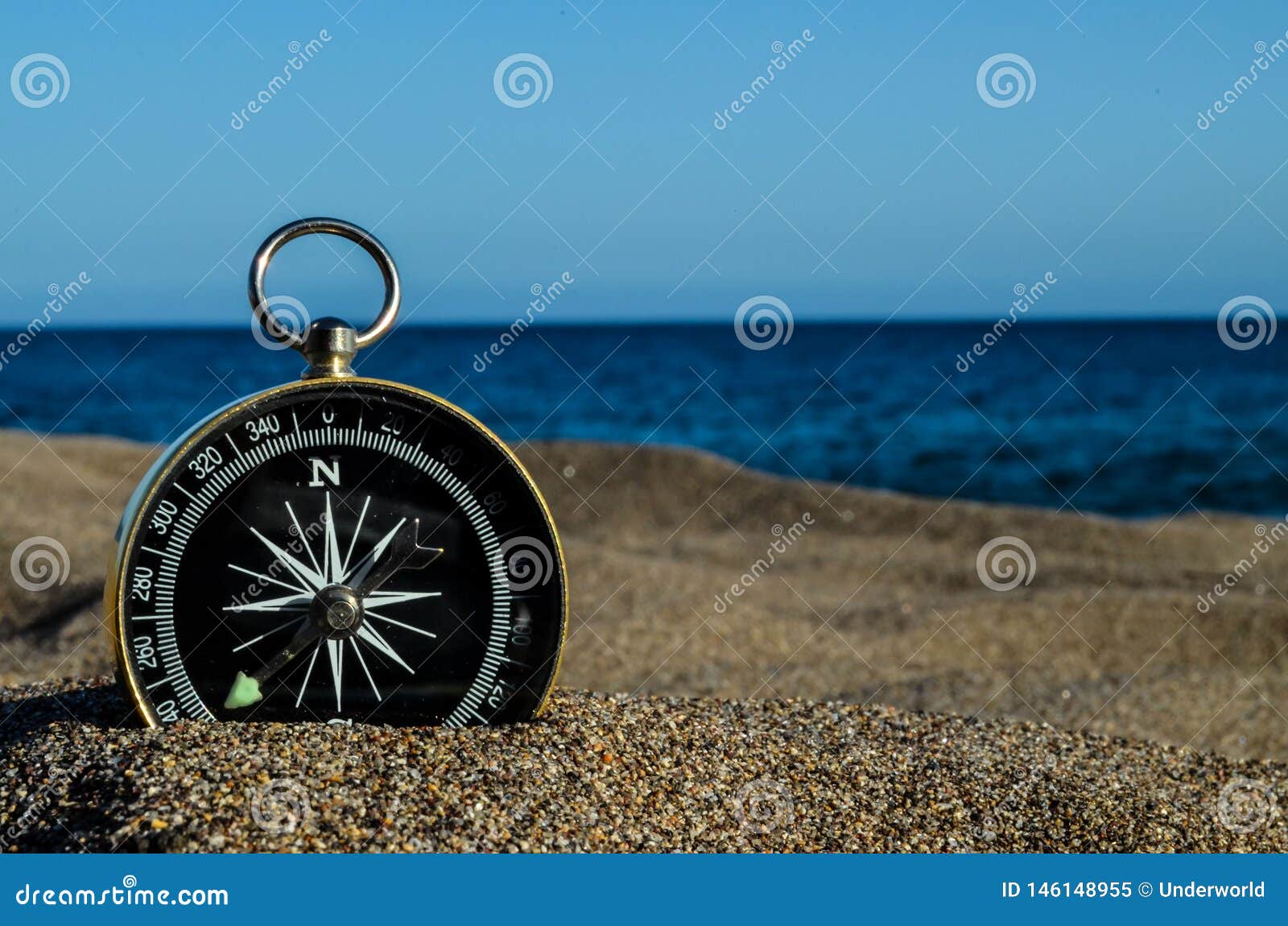 Compass on the Sand Beach stock image. Image of beach - 146148955