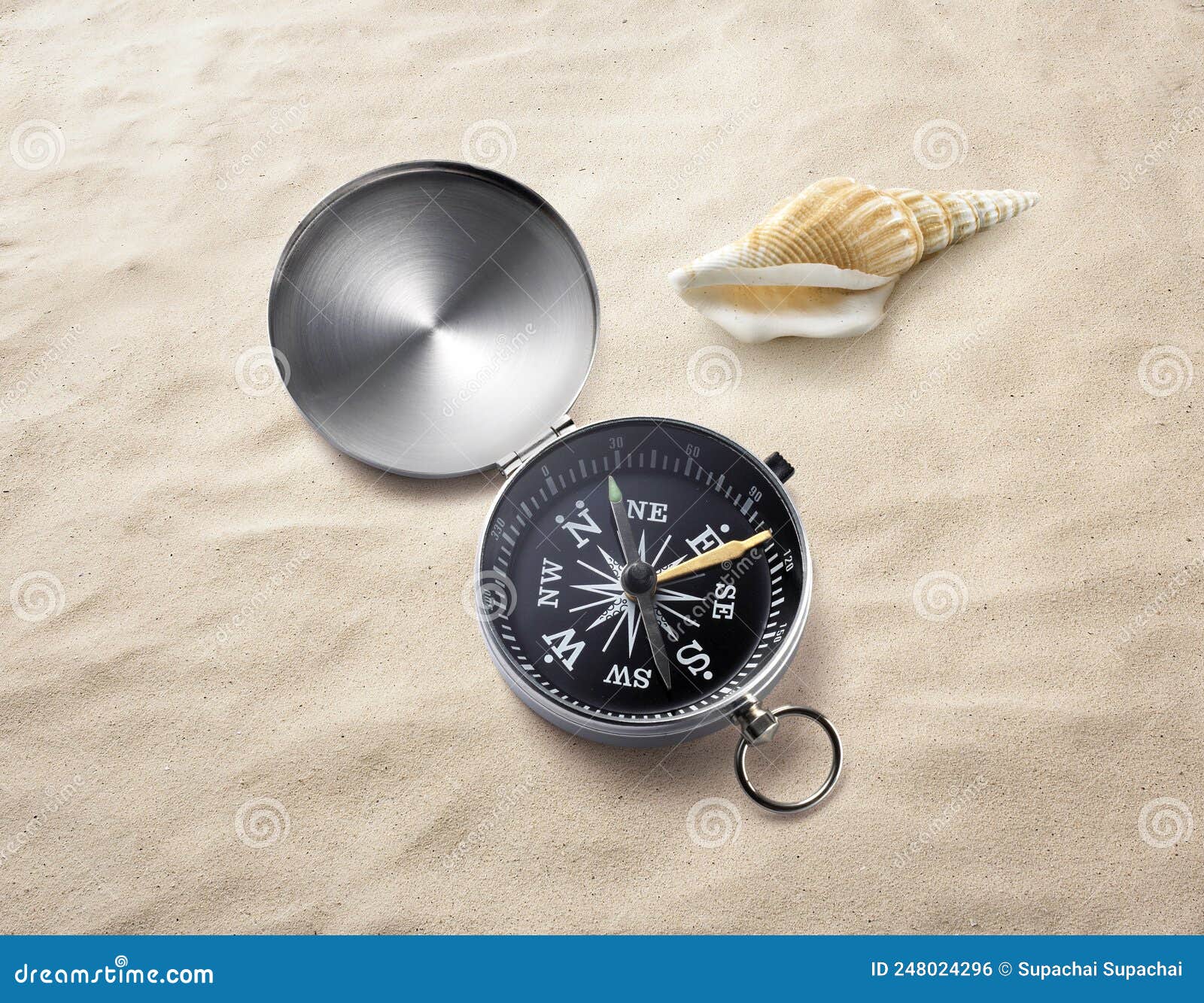 Compass on Sea Sand. Travel Destination and Navigation Concept Stock ...