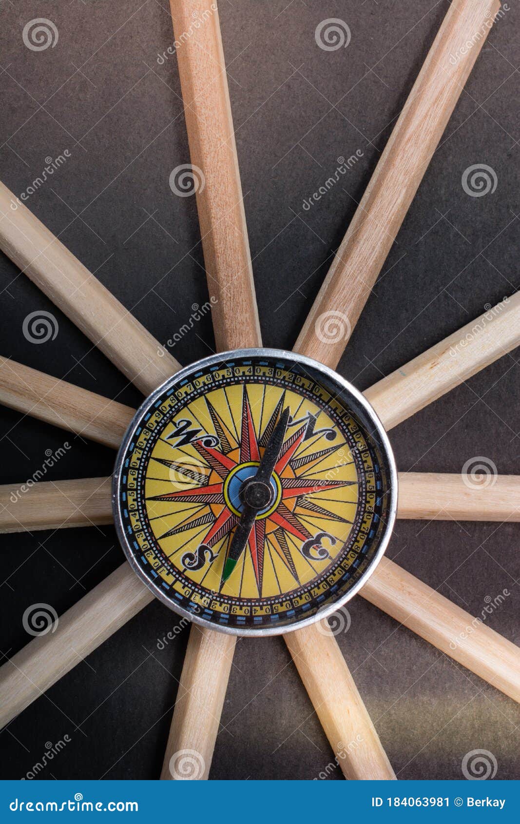 Compass on Set of Colored Pencils for Drawing Different Colors Stock ...