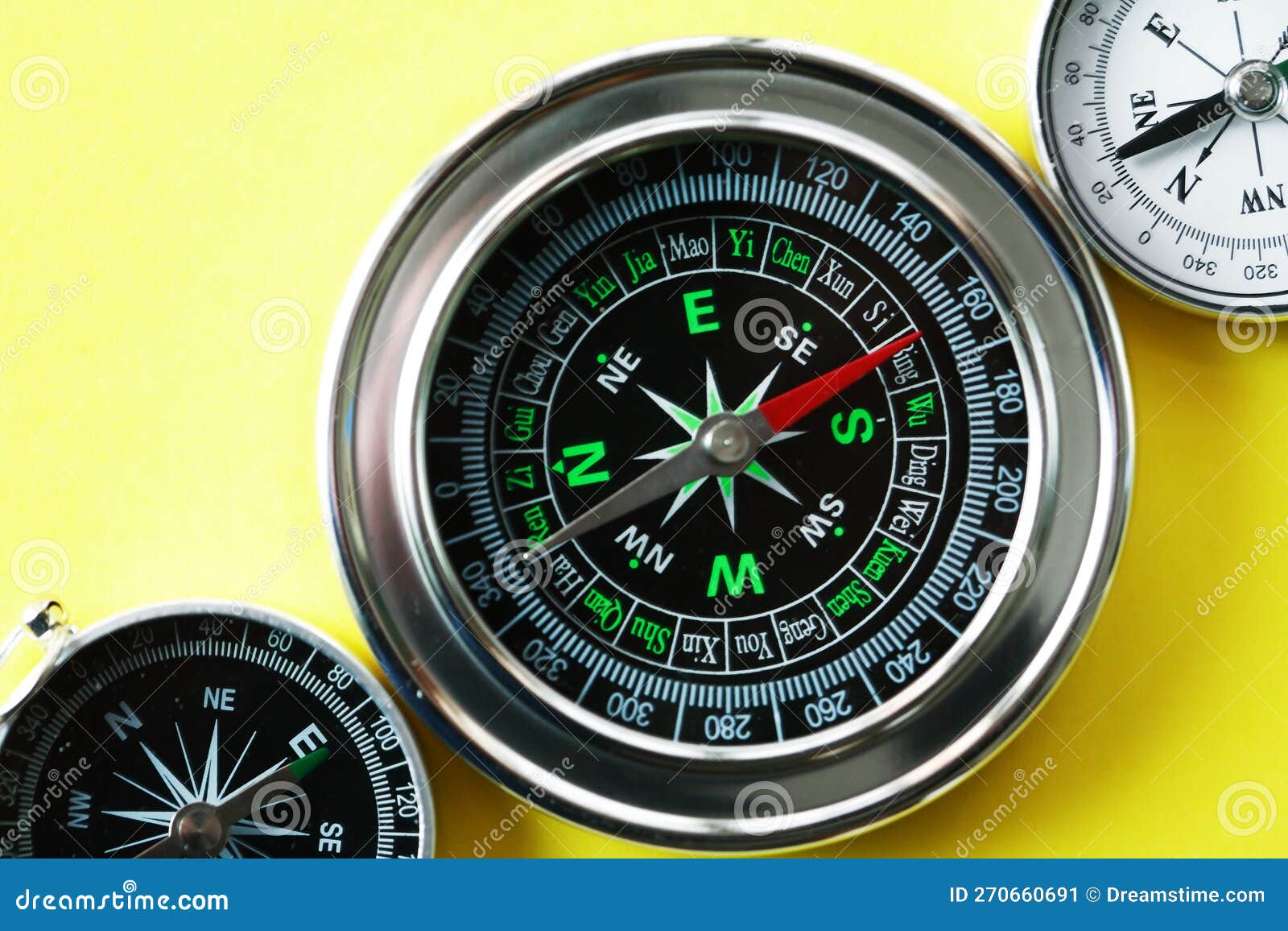 Compass Set on Yellow stock image. Image of compass - 270660691
