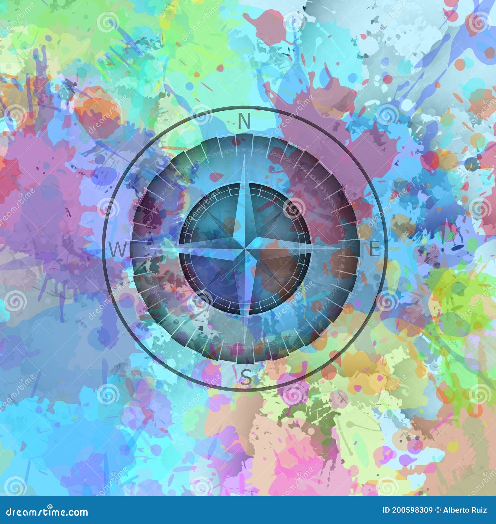 Compass Shadows Over Colorist Mist Stains. Stock Illustration ...