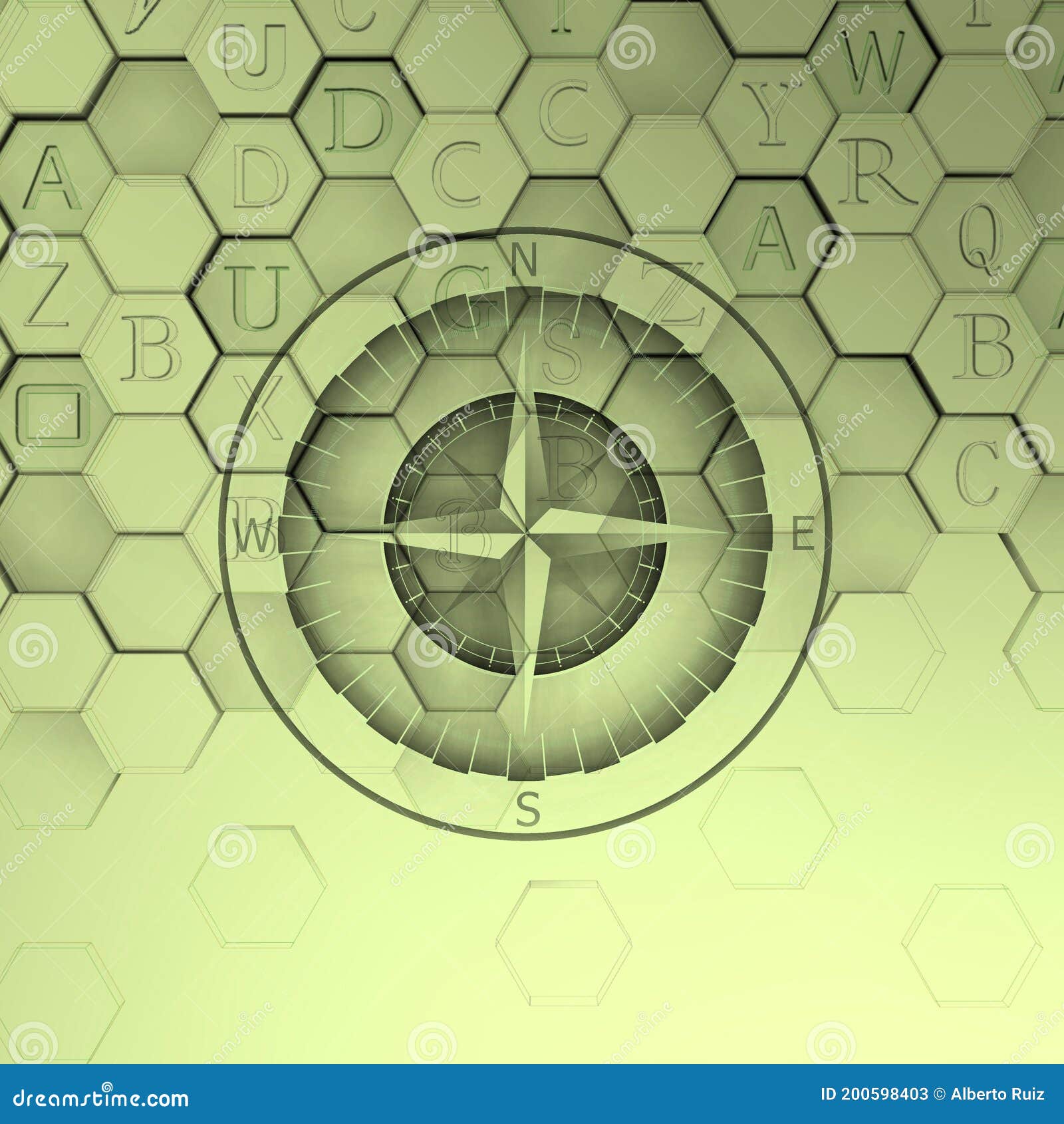 Compass Shadows Over Degrded Color with Green Hexagons Stock ...