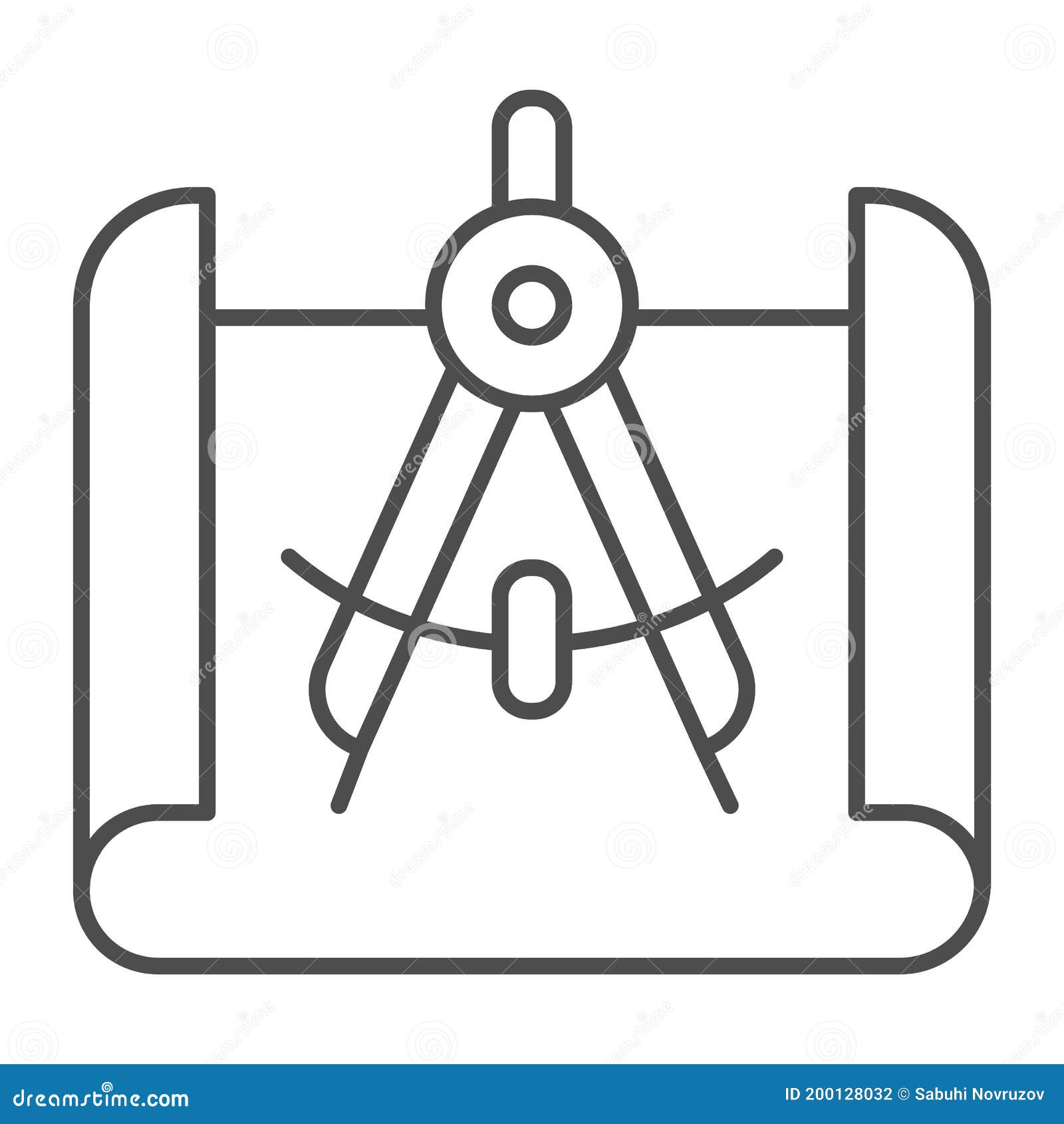Compass and Sheet of Paper Thin Line Icon, Interior Design Concept ...