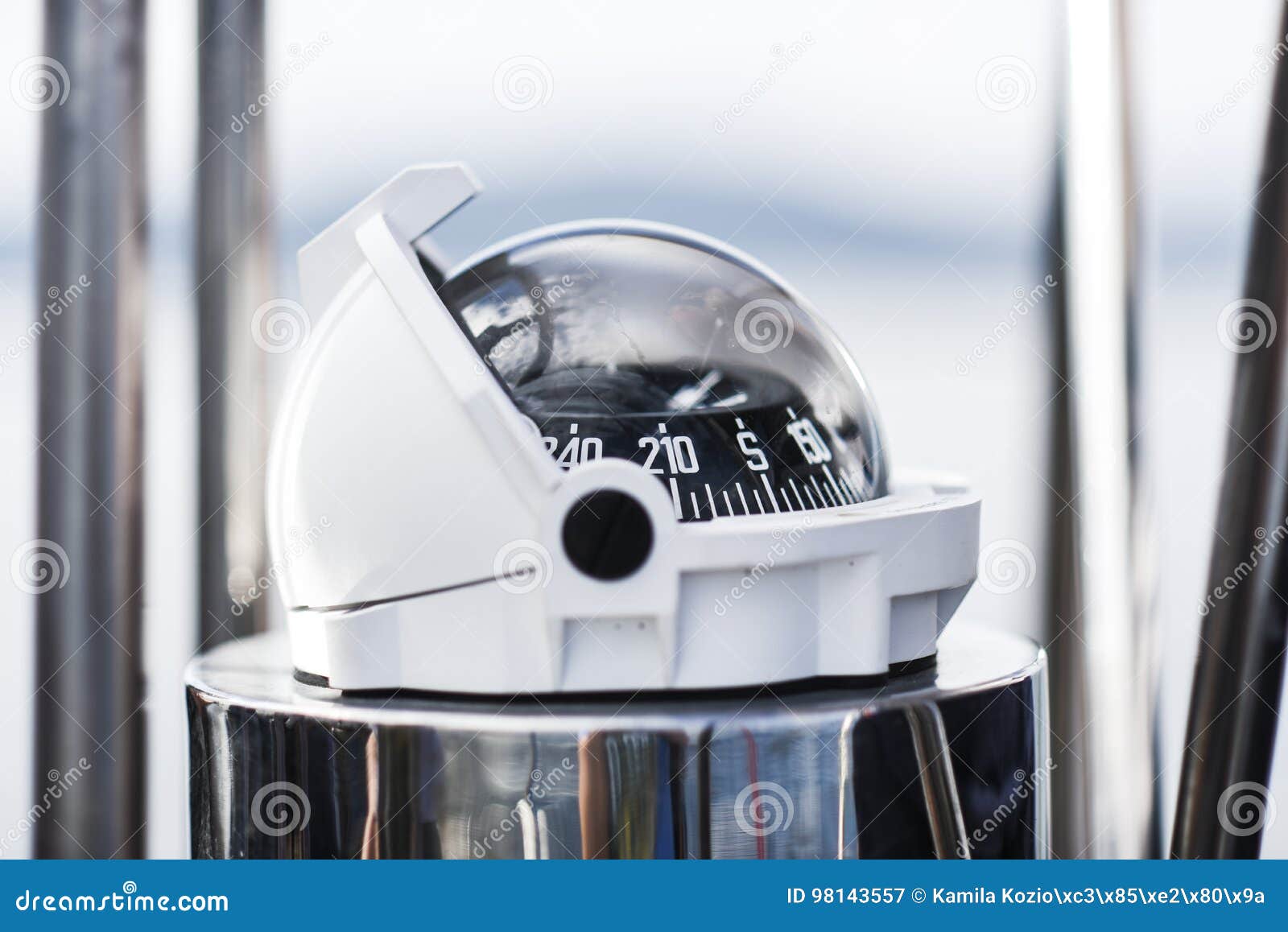 A Compass, a Side View from on a Sailing Yacht. Stock Image - Image of ...
