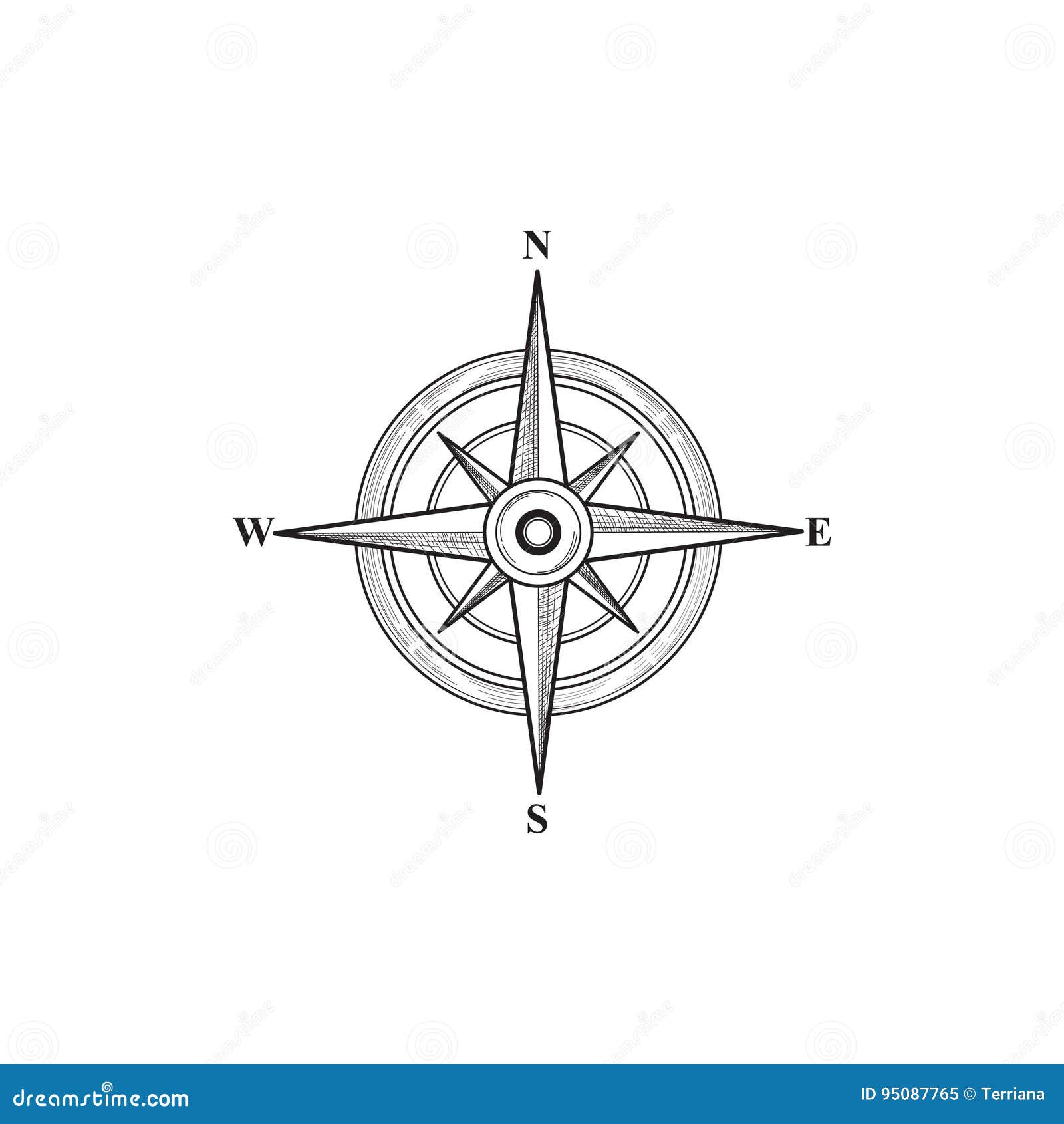 Compass Sign. Wind Rose Hand Sketch Symbol. Navigation Icon Royalty ...