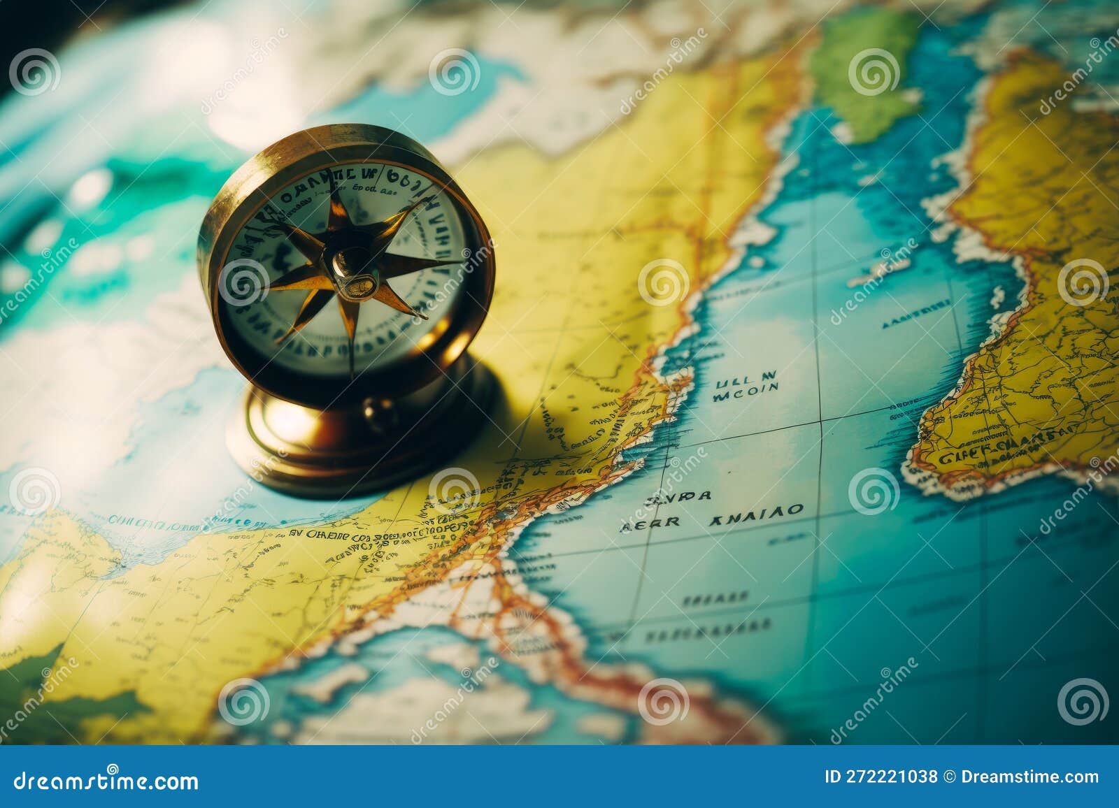 Compass Sits on Top of Map. Generative AI Stock Illustration ...