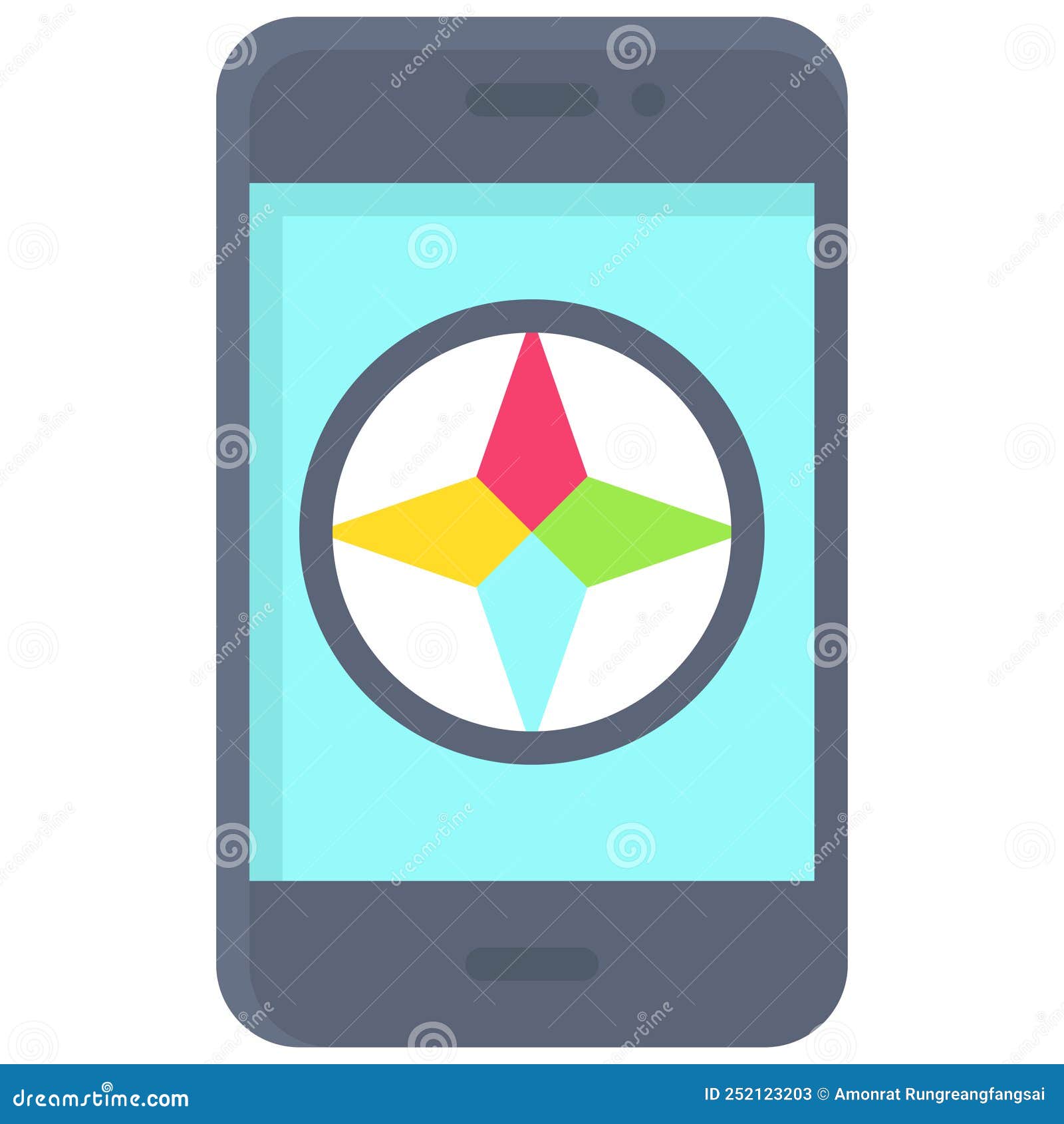 Compass on Smartphone Icon, Location Map and Navigation Vector Stock ...