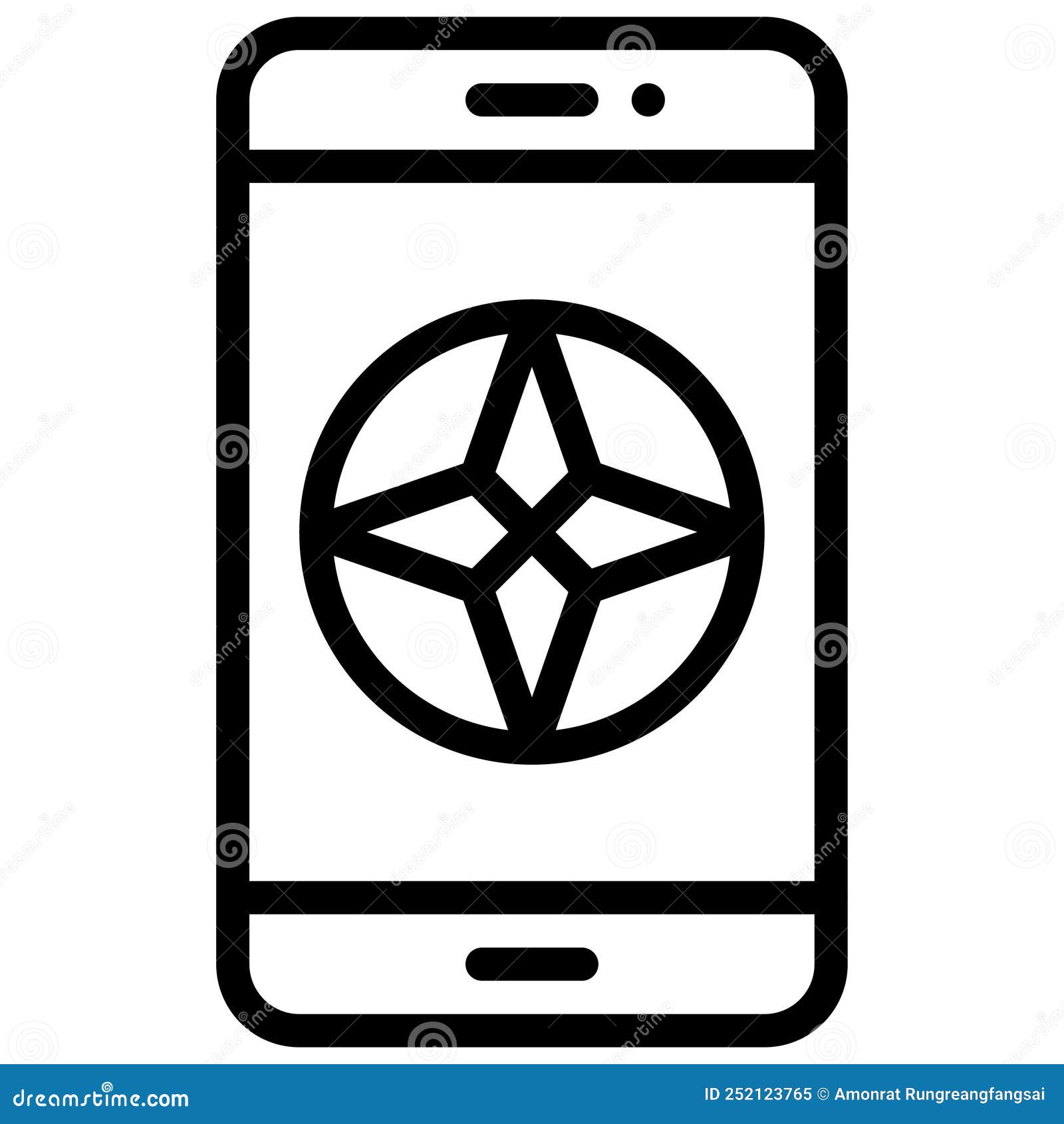 Compass on Smartphone Icon, Location Map and Navigation Vector Stock ...