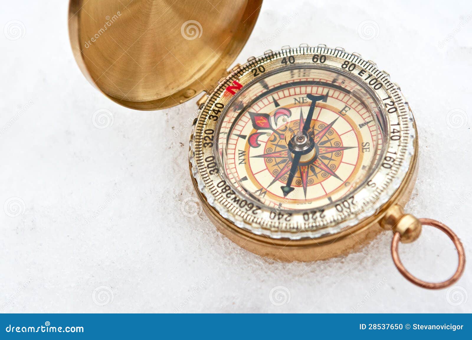 Compass in the snow stock photo. Image of navigator, needle - 28537650