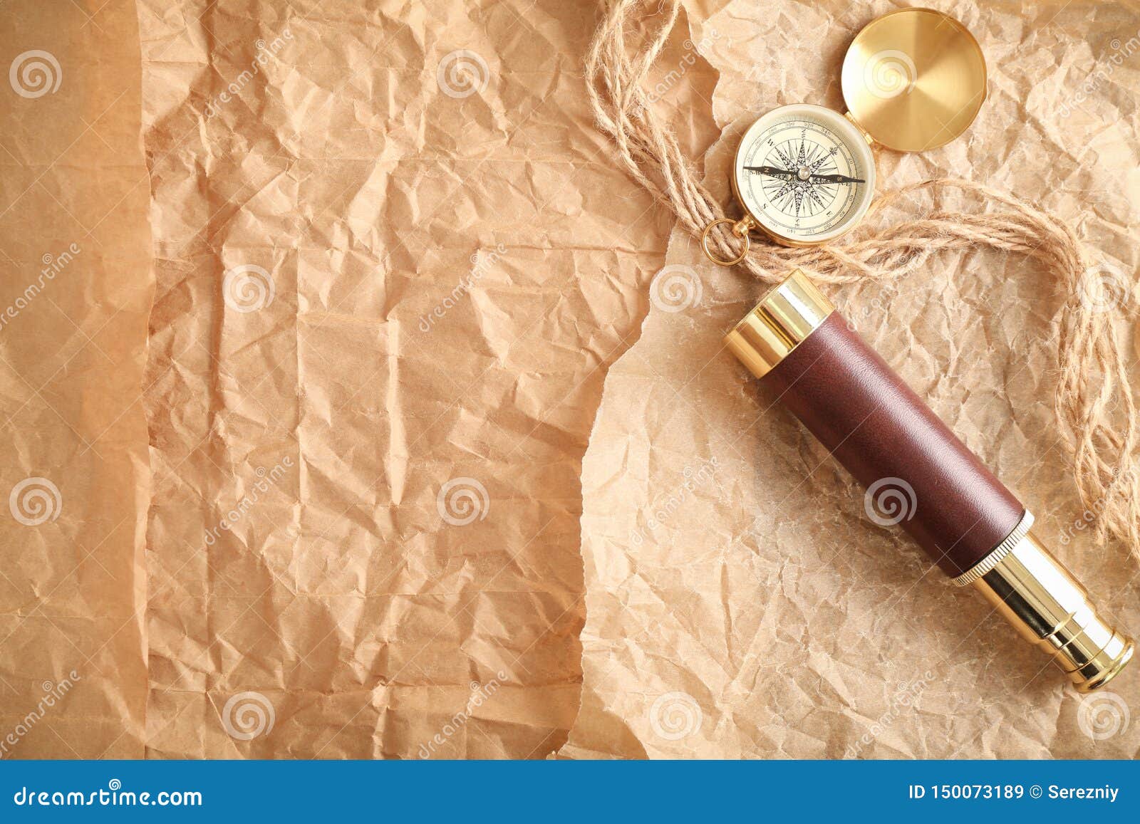 Compass and Spyglass on Parchment Stock Image - Image of planning ...