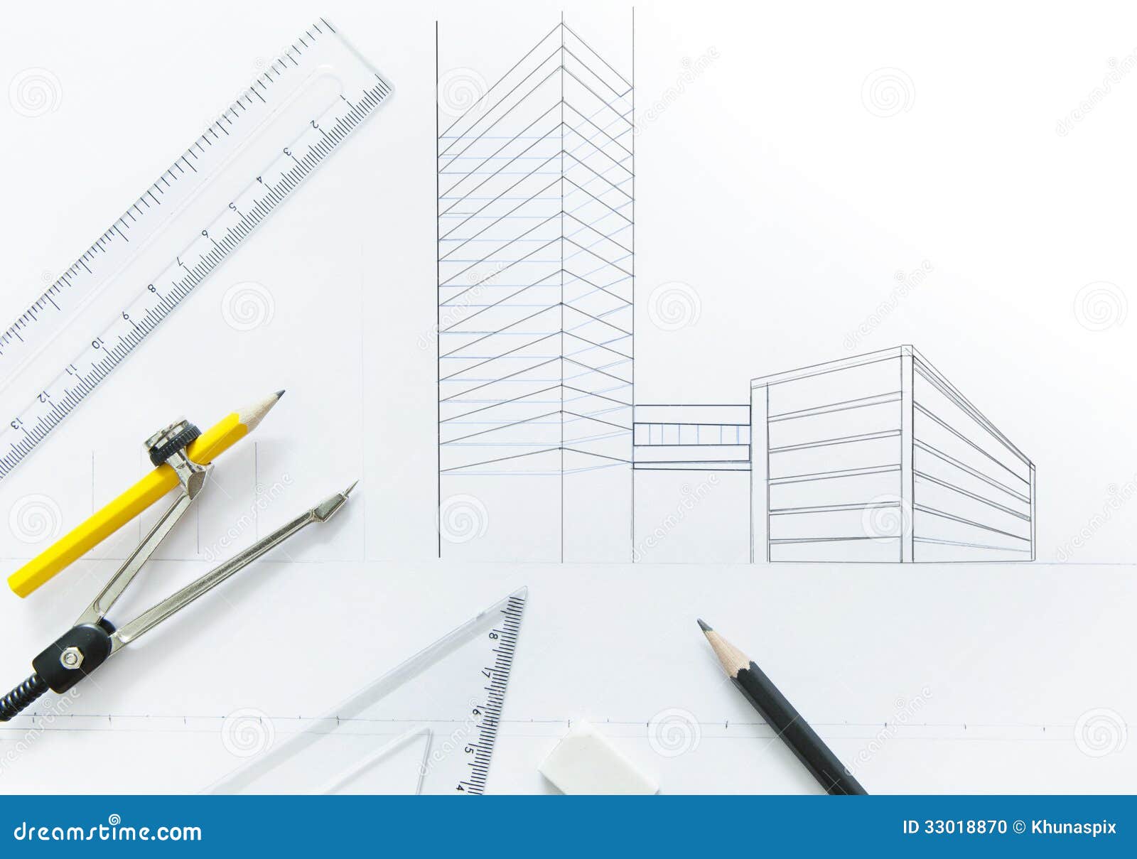 Compass and Stationary on Two Point Perspective Plan Stock Photo ...
