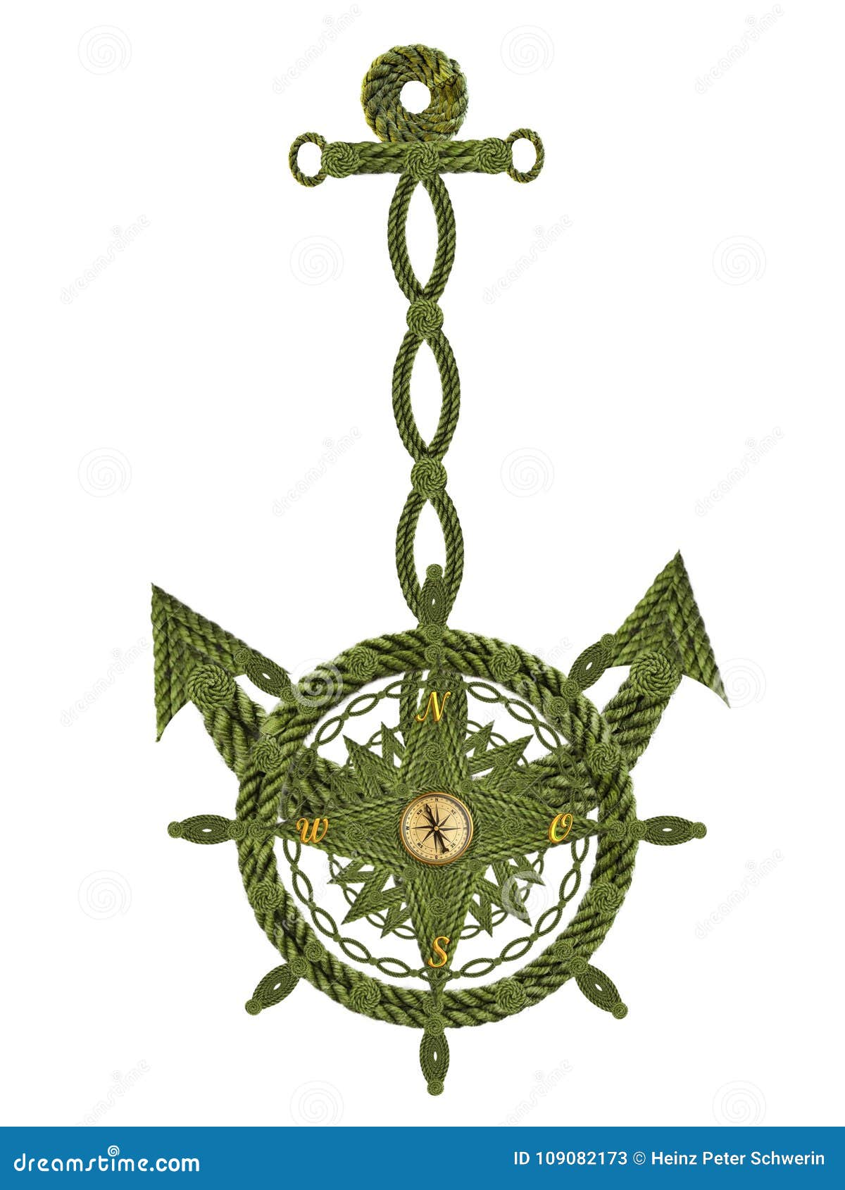 Compass Steering Wheel and Anchor Stock Illustration - Illustration of ...