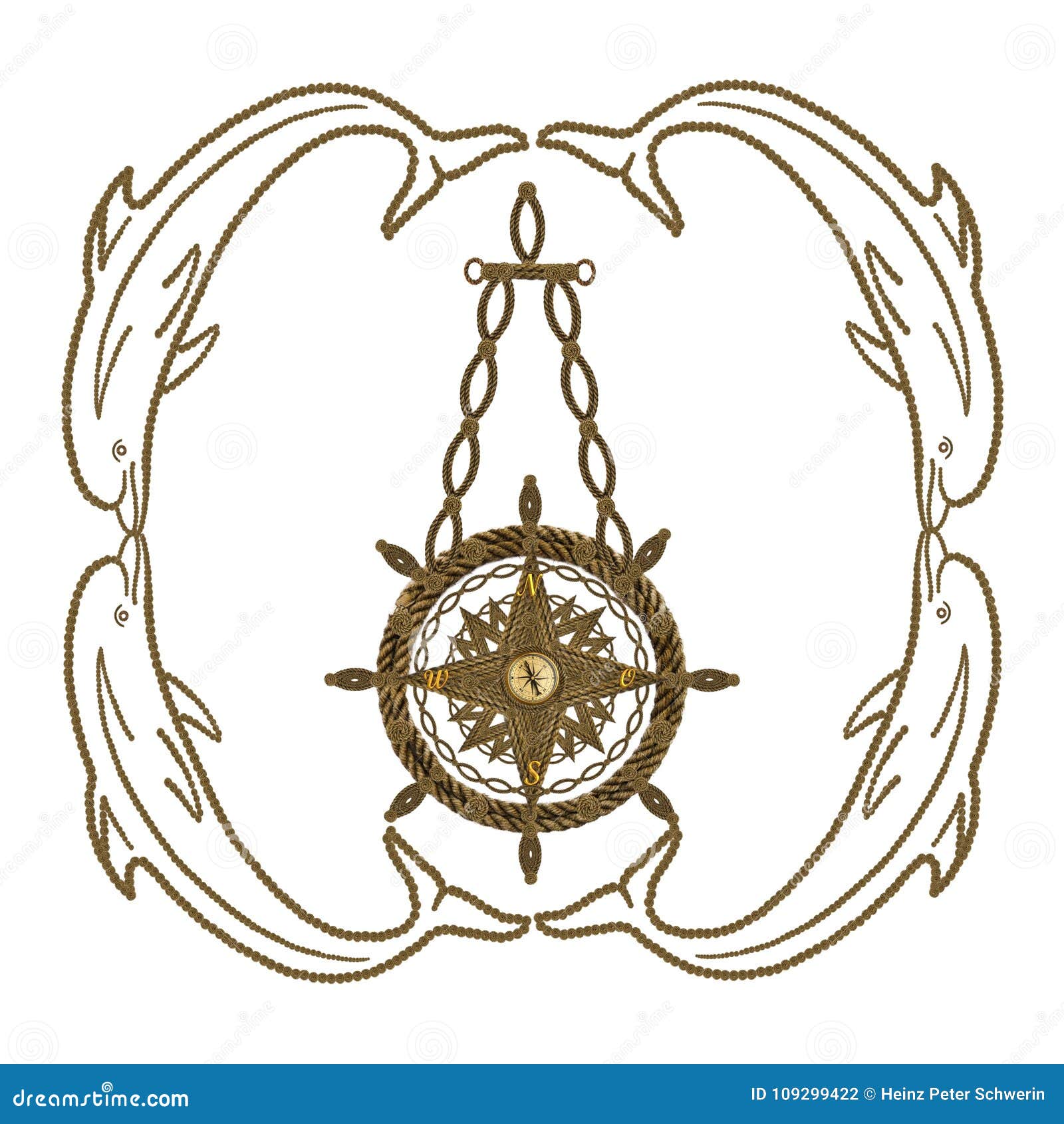 Compass Steering Wheel and Anchor Stock Illustration - Illustration of ...