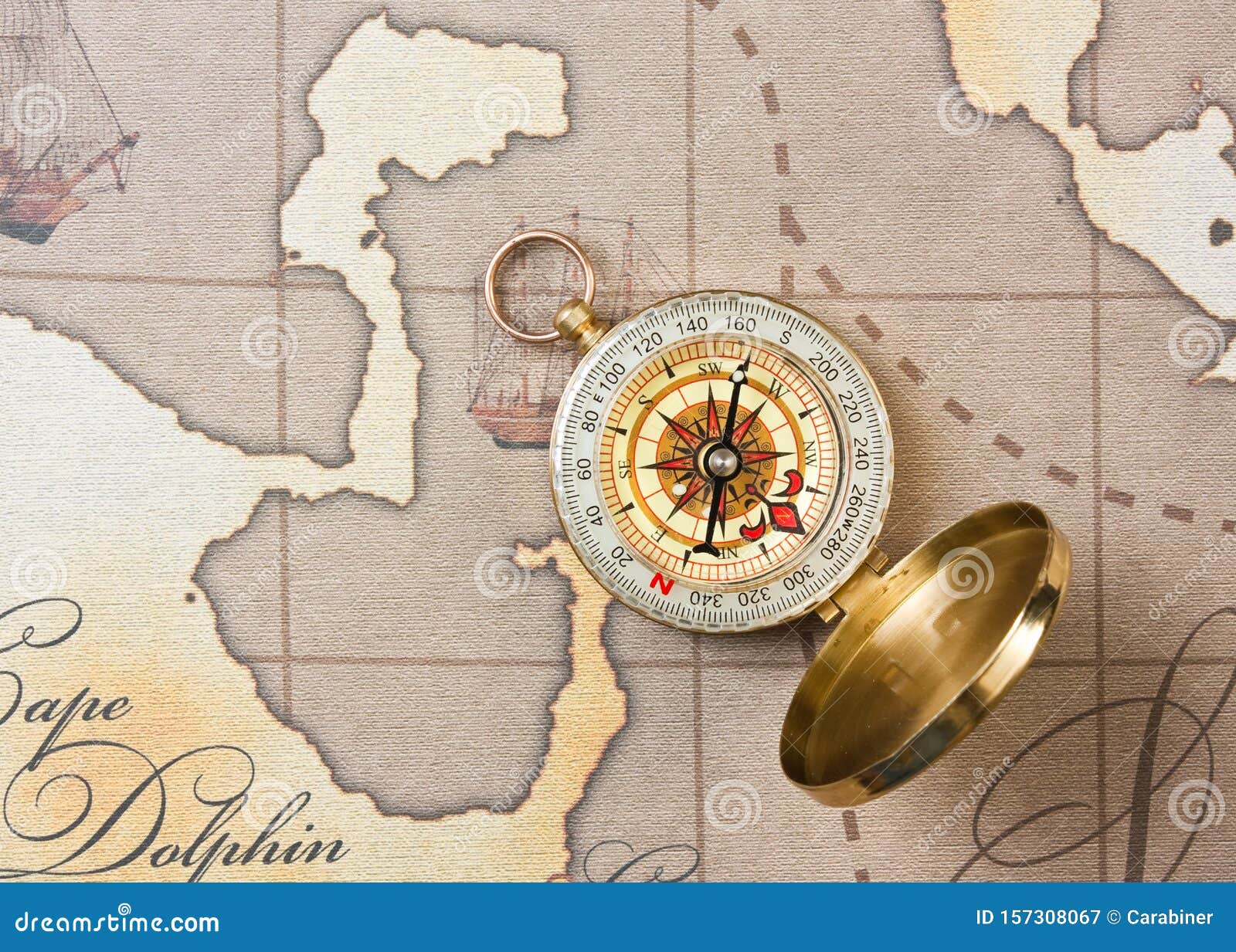 Compass on map stock image. Image of south, topography - 157308067