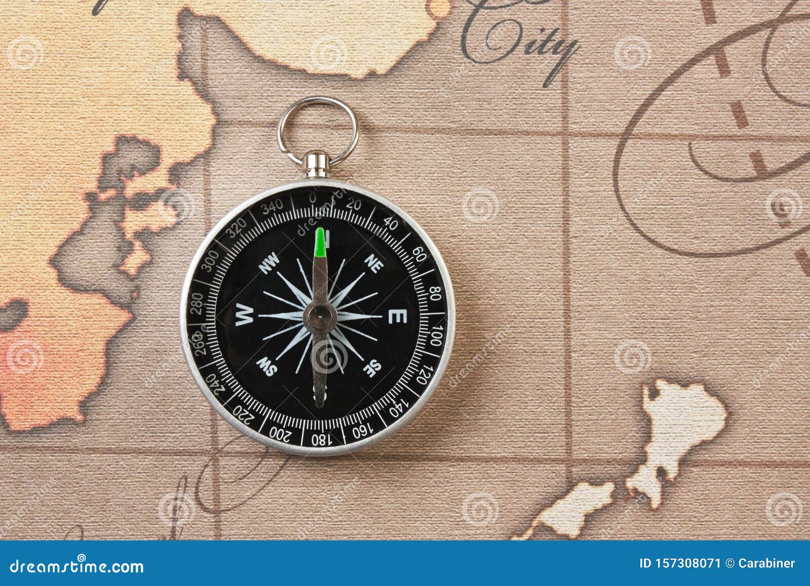 Compass on map stock image. Image of pilot, geography - 157308071