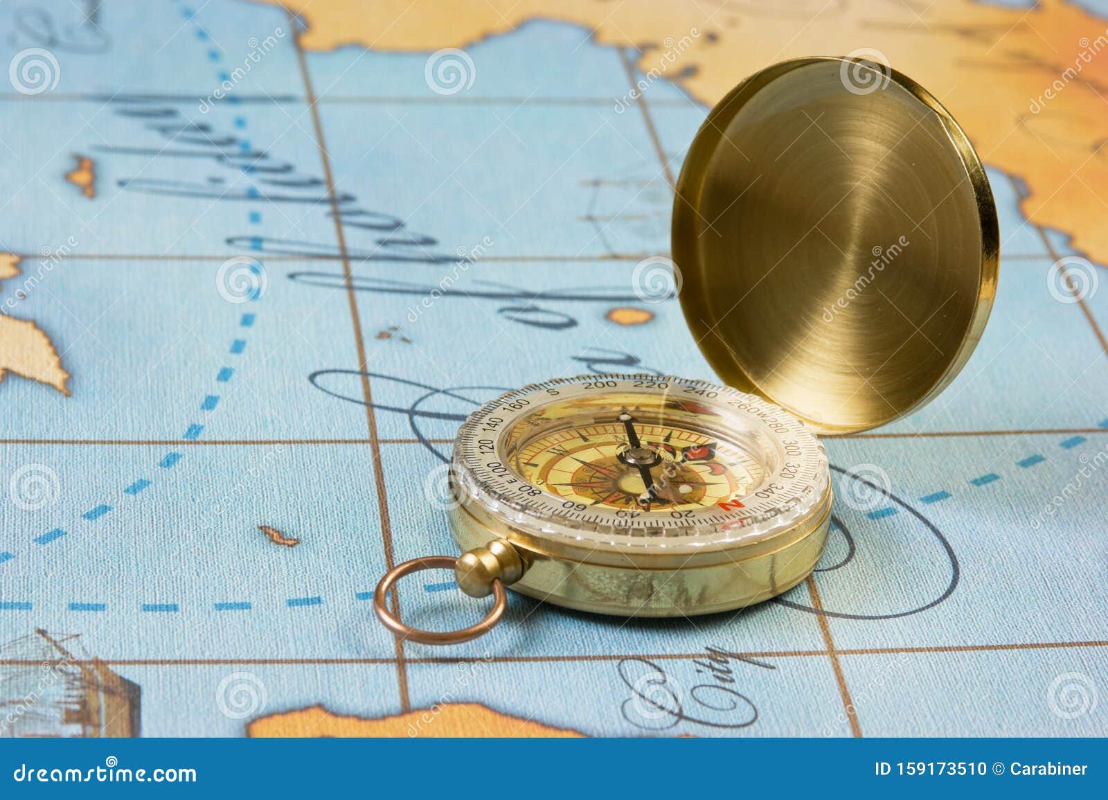 Compass on map stock photo. Image of equipment, paper - 159173510