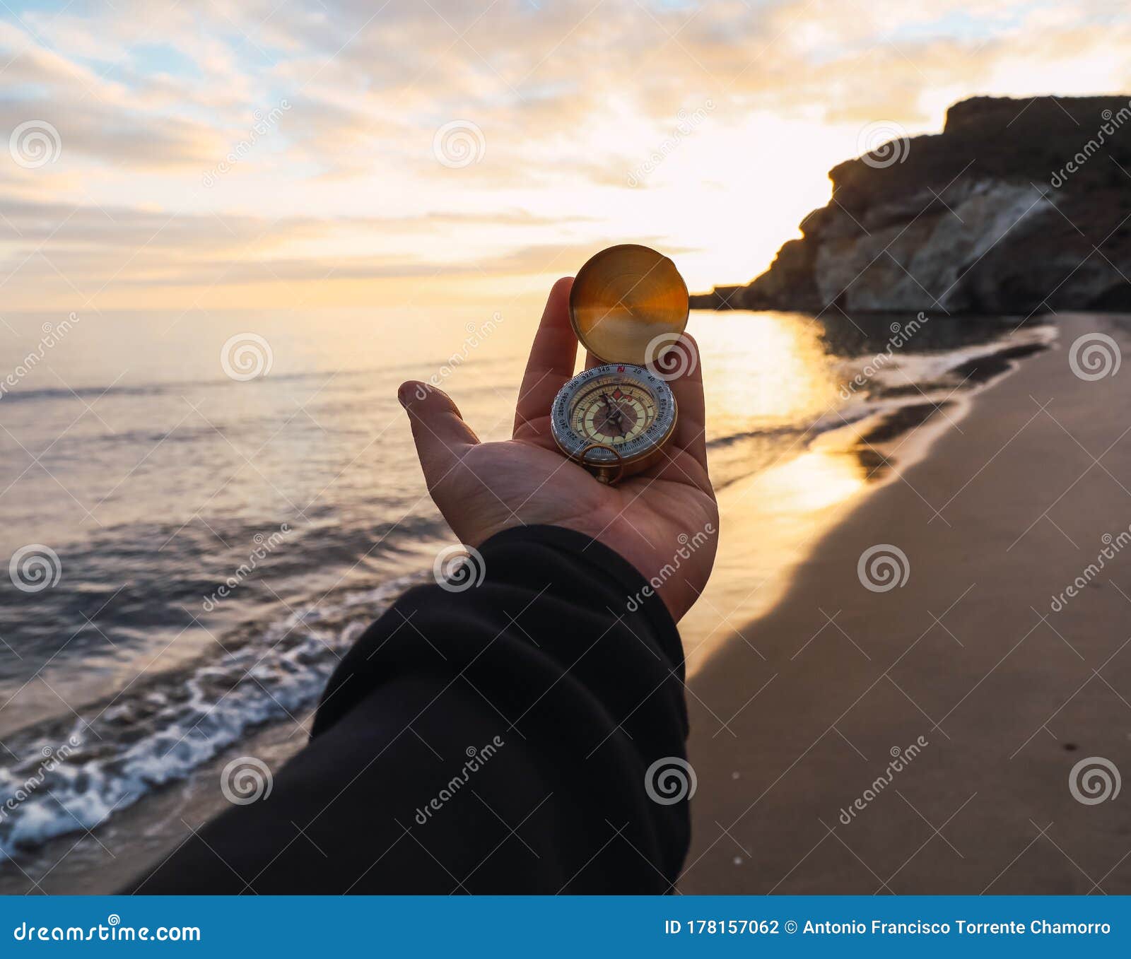 Compass during the sunset stock photo. Image of hipster - 178157062