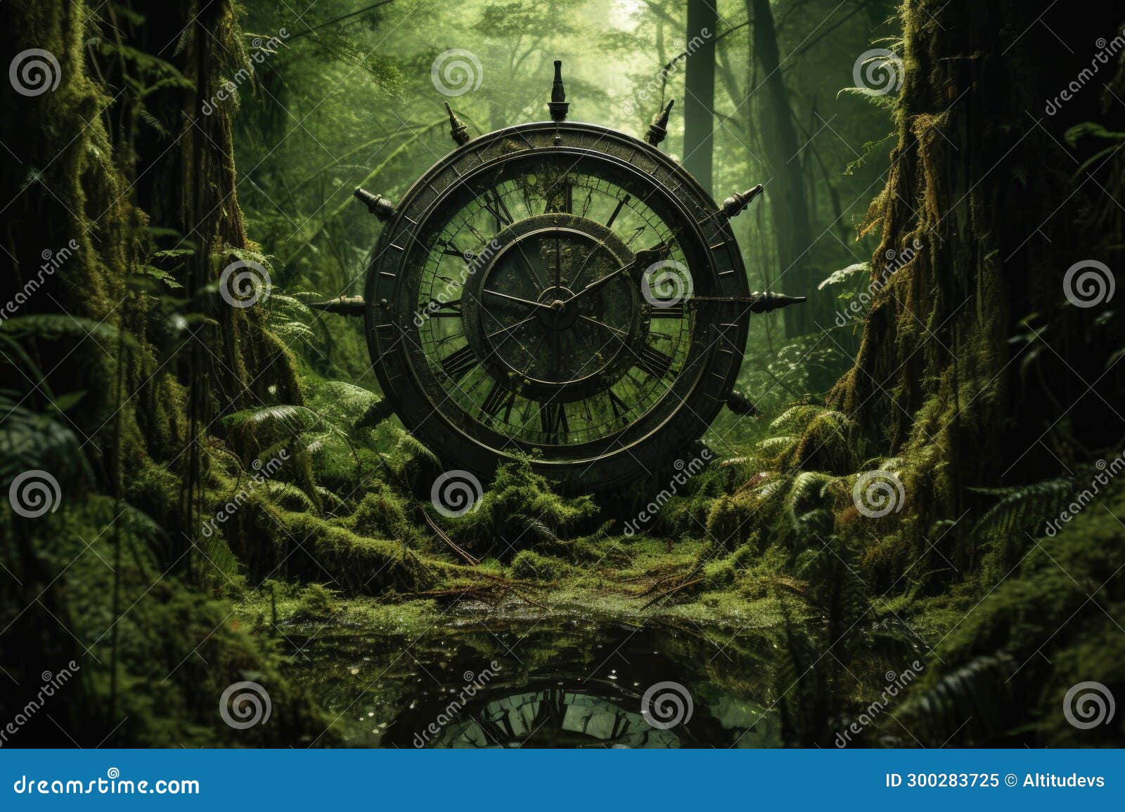 A Compass Superimposed on an Image of a Dense Forest Stock Image ...