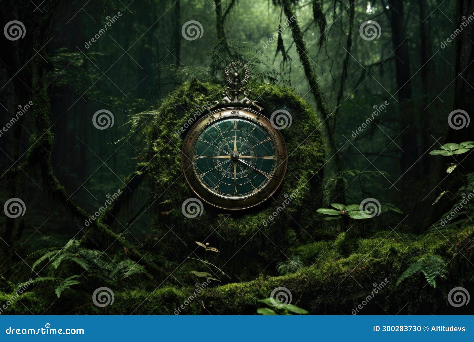 A Compass Superimposed on an Image of a Dense Forest Stock Photo ...