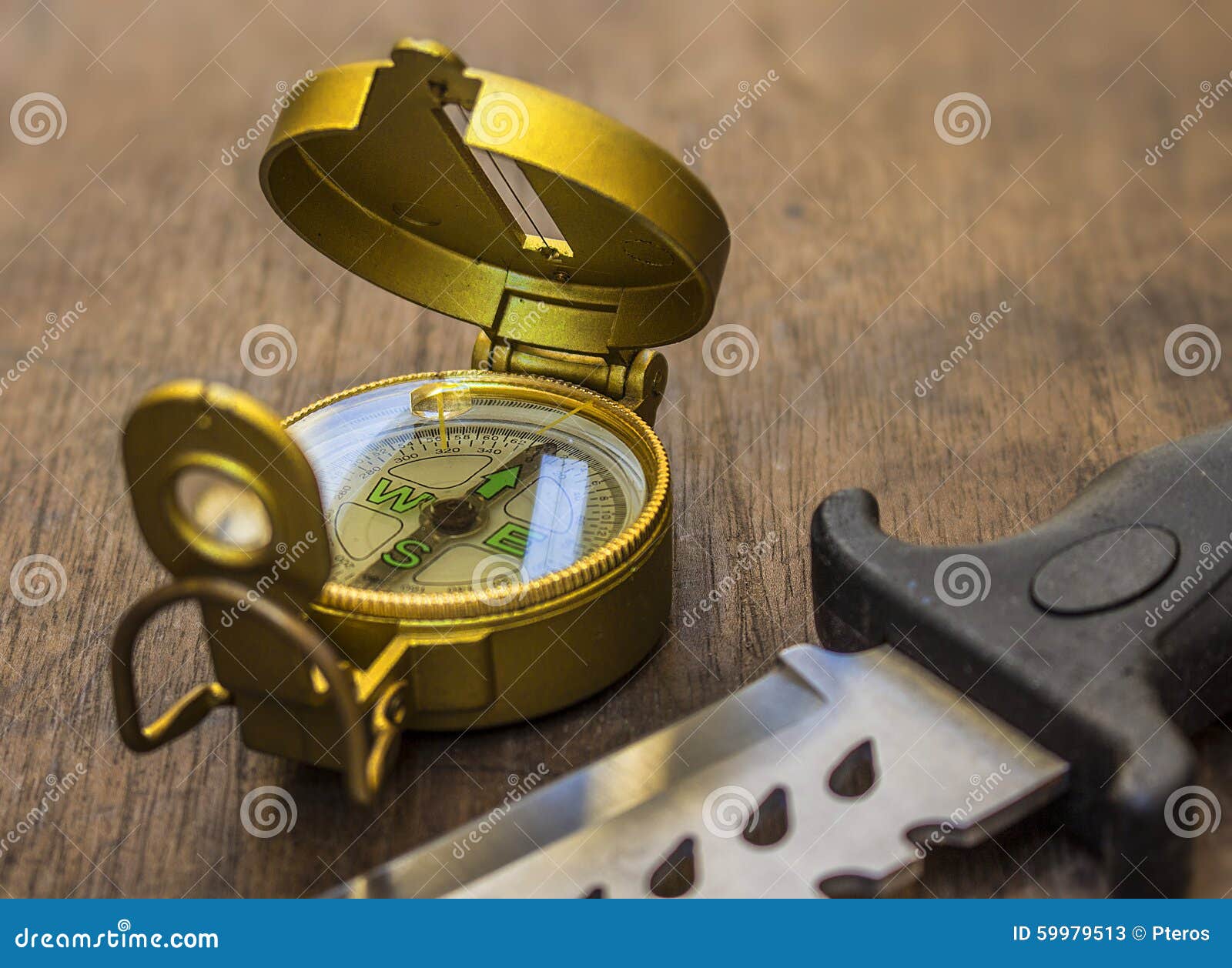 Survival Knife And Military Compass Royalty-Free Stock Photography ...