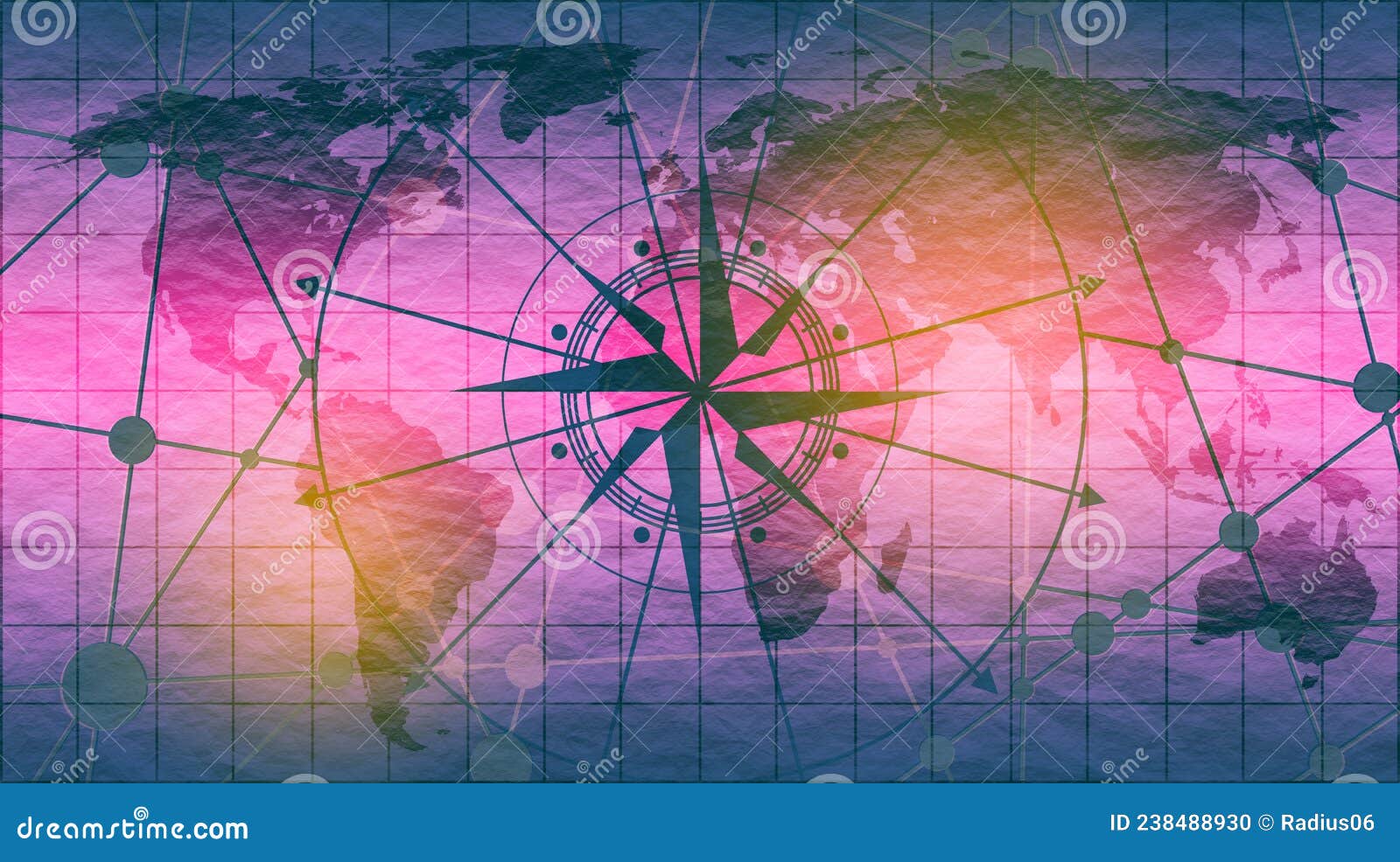 Compass Symbol on Geometry Pattern with World Map Stock Illustration ...
