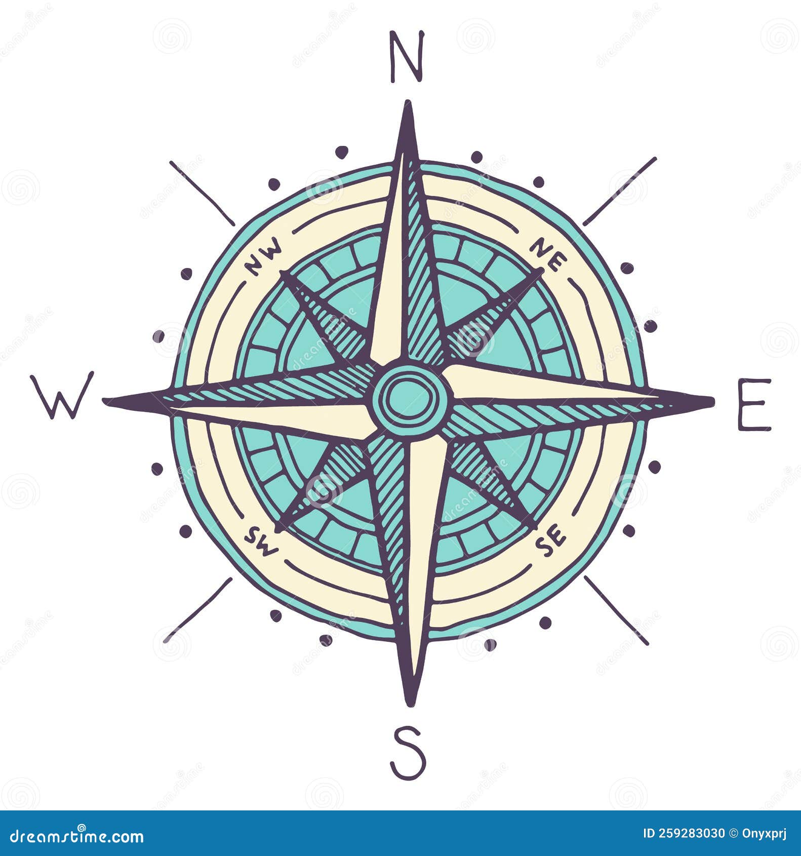 Compass Symbol. Marine Navigation Hand Drawn Sketch Stock Illustration ...