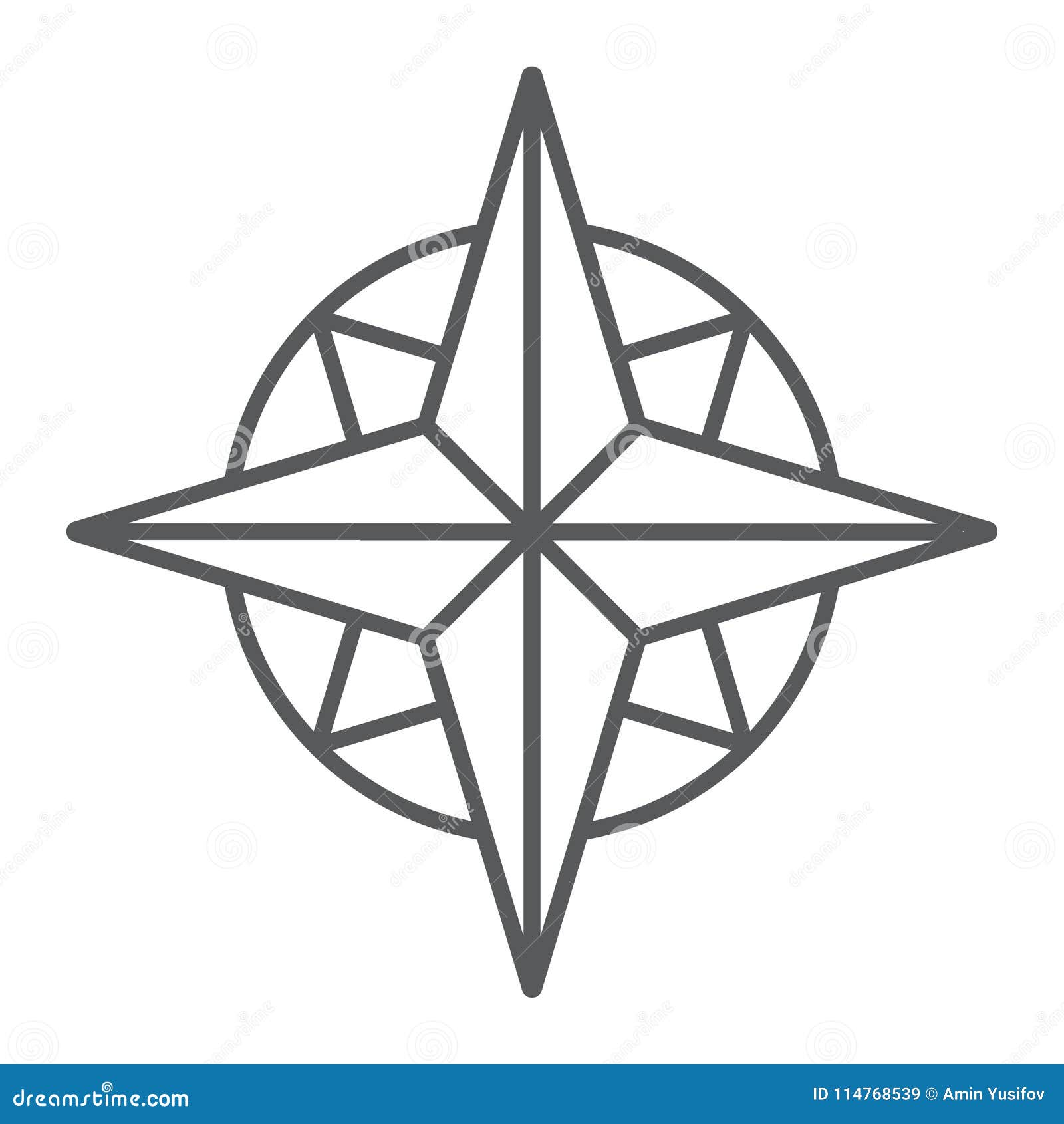 Compass Thin Line Icon, Nautical Concept, Mariner Compass Sign On White ...