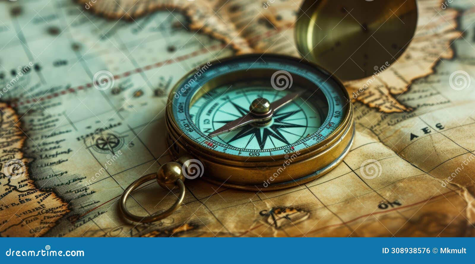 Compass on Top of Map stock photo. Image of compass - 308938576