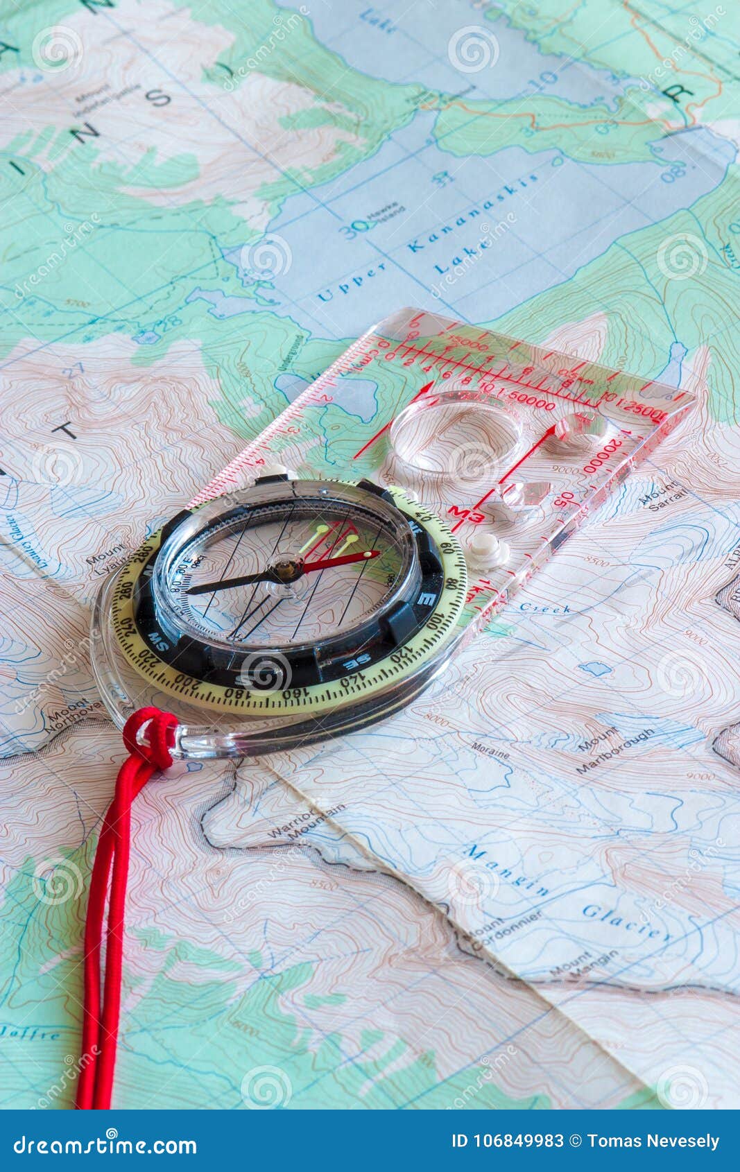 Compass and a Topographic Map Stock Image - Image of outdoors, activity ...
