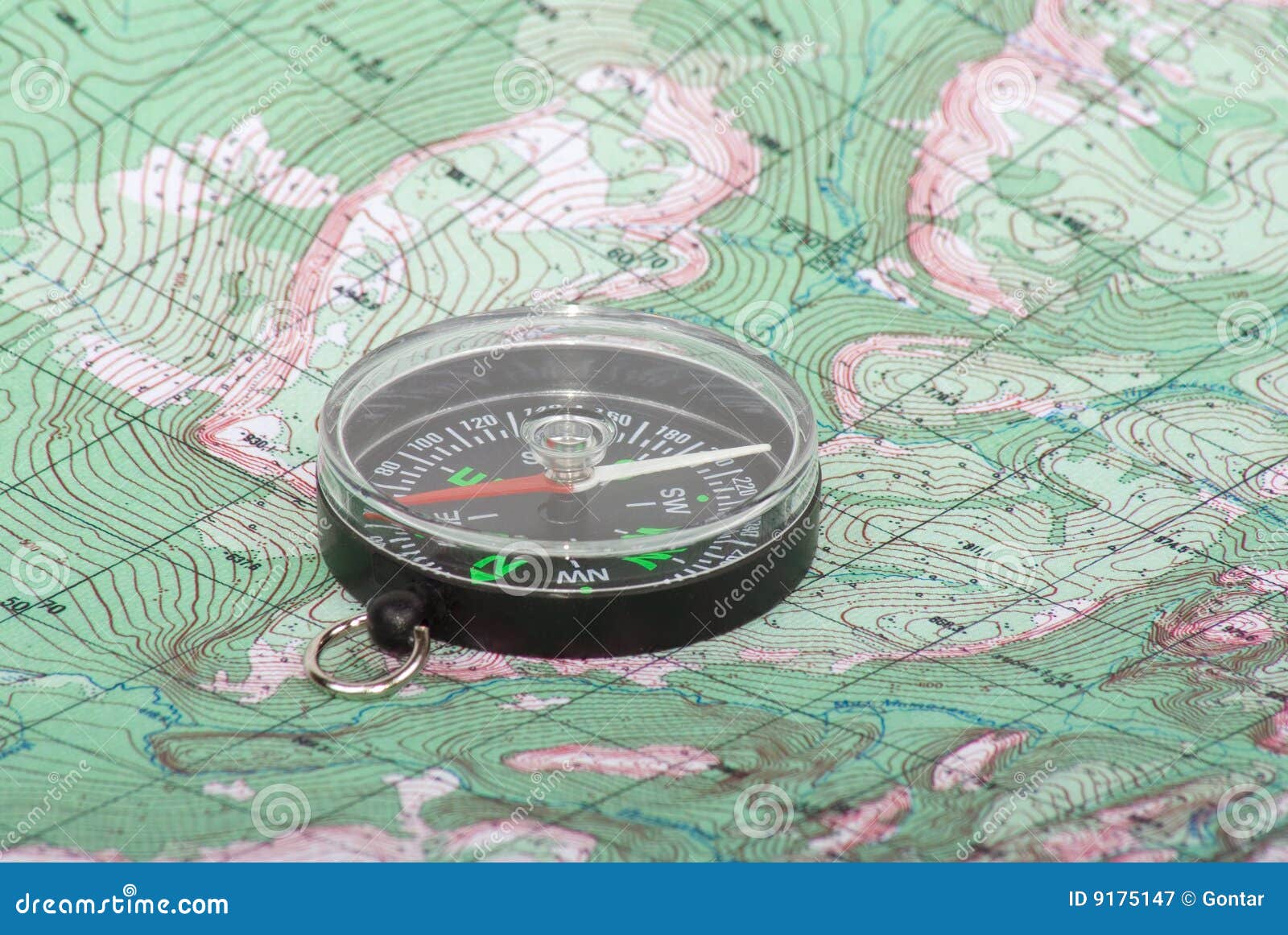 Compass on Topographical Map Stock Image - Image of compass, magnet ...