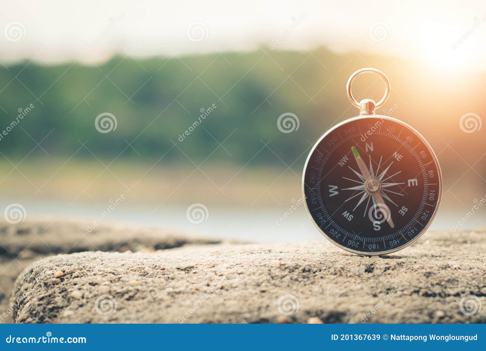 Compass of Tourists on Mountain at Sunset Sky Stock Image - Image of ...