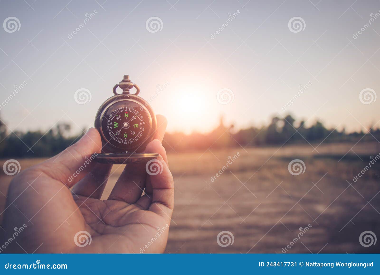 Compass of Tourists on Mountain at Sunset Sky Stock Image - Image of ...