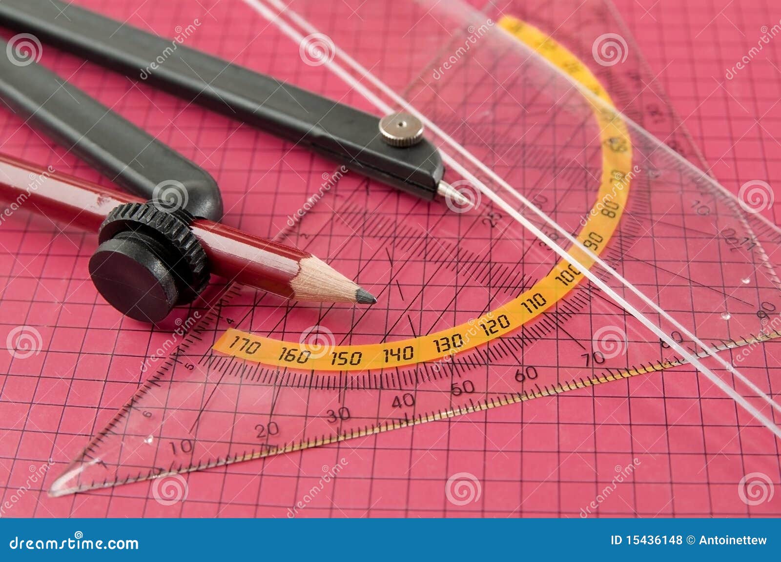 Compass, Triangle and Ruler on Grainy Red Paper Stock Photo - Image of ...