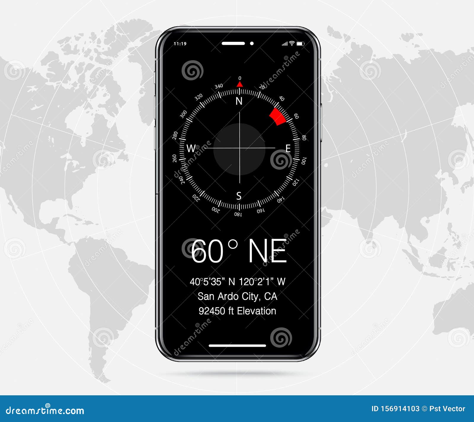 Compass UI, UX, GUI экранные приложения на смартфоне для навигации ...