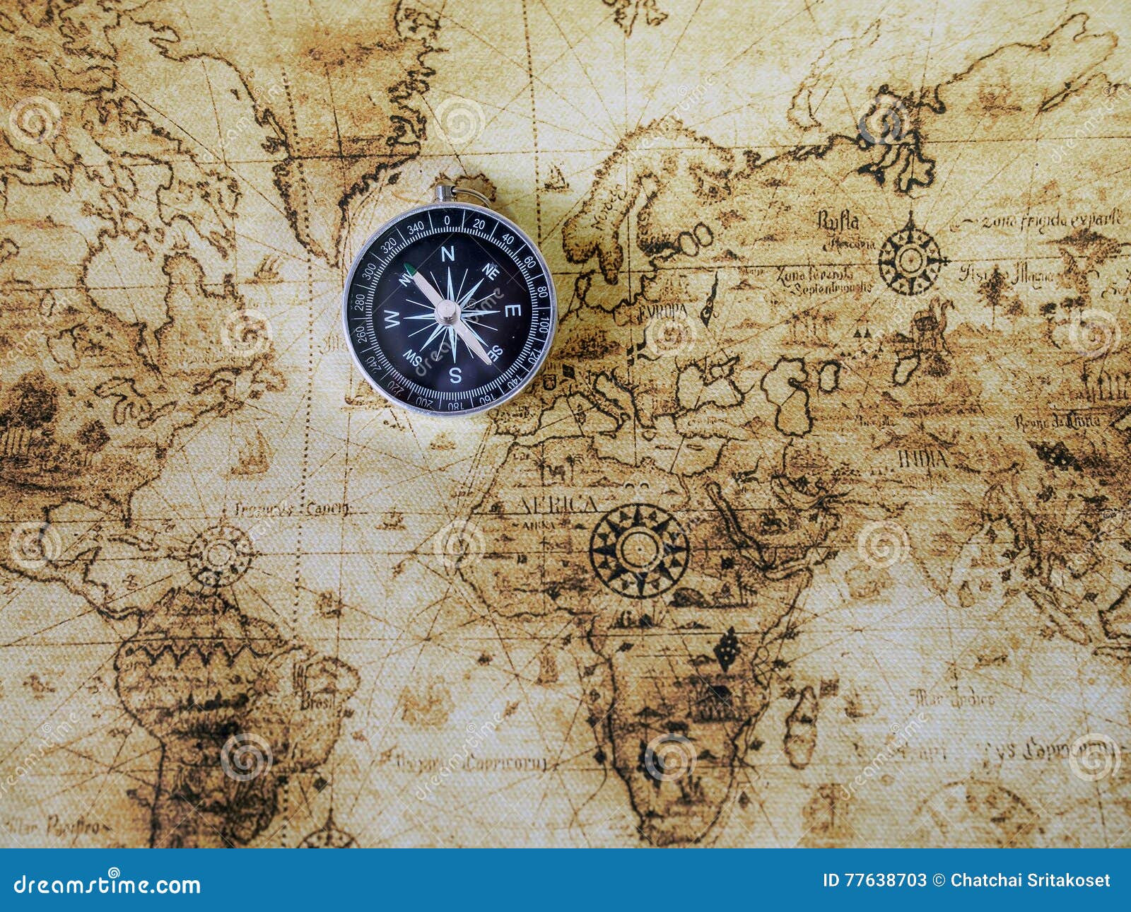 Compass on Vintage Map. Retro Styl Stock Image - Image of bygone ...